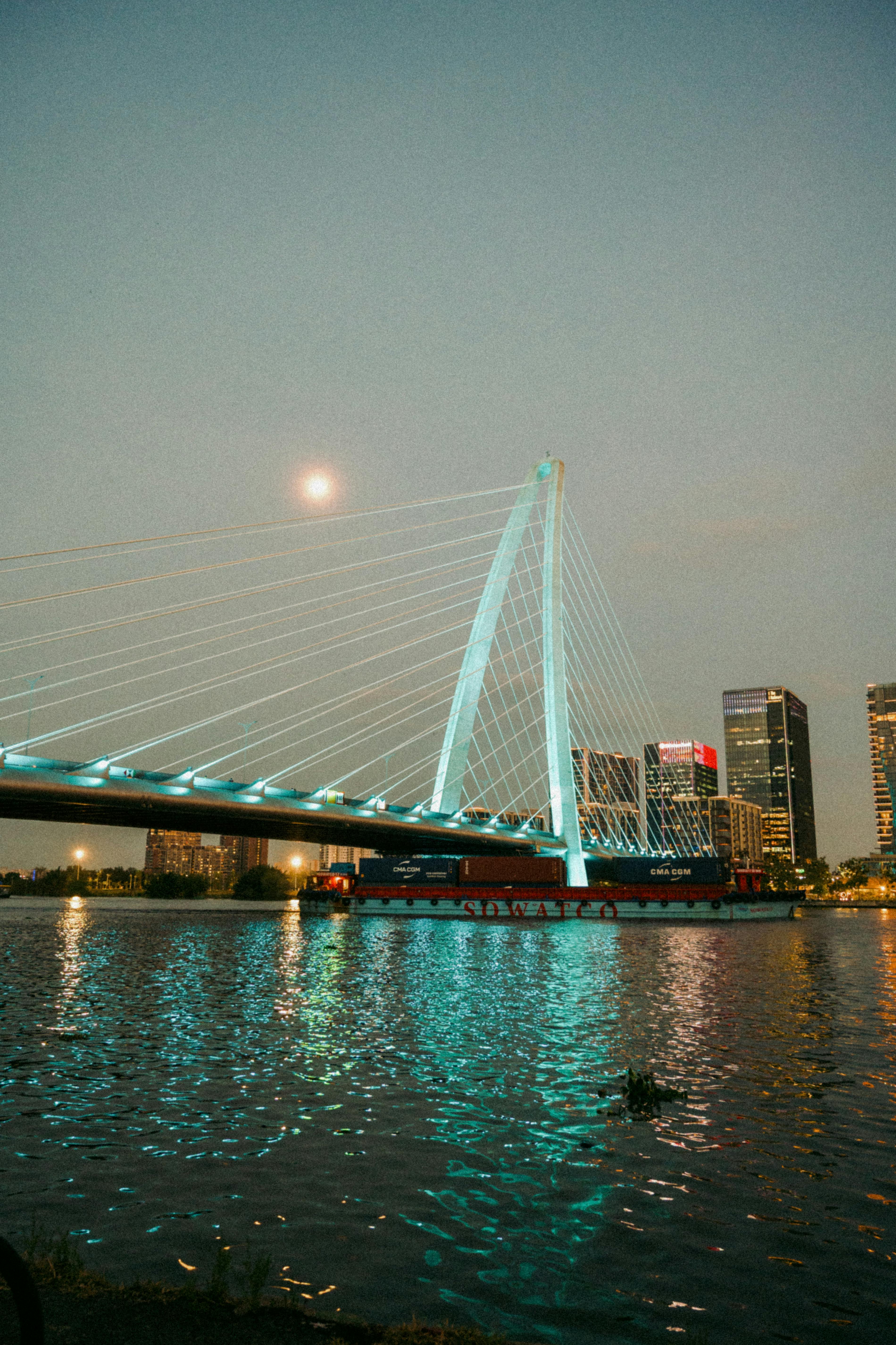 Scenic Night View of Bridge Over River in Cityscape · Free Stock Photo