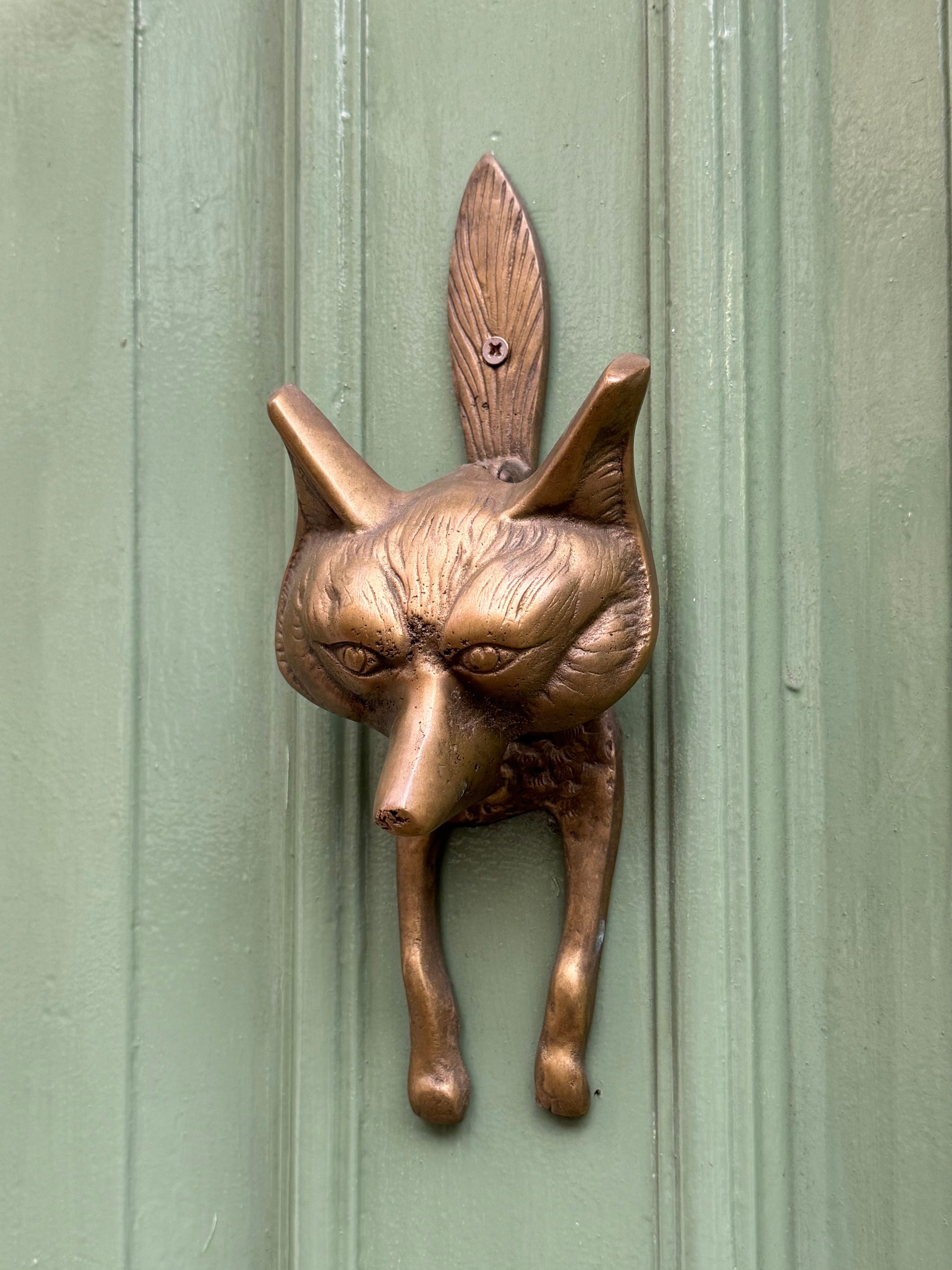 Artistic Fox Head Door Knocker on Green Door · Free Stock Photo