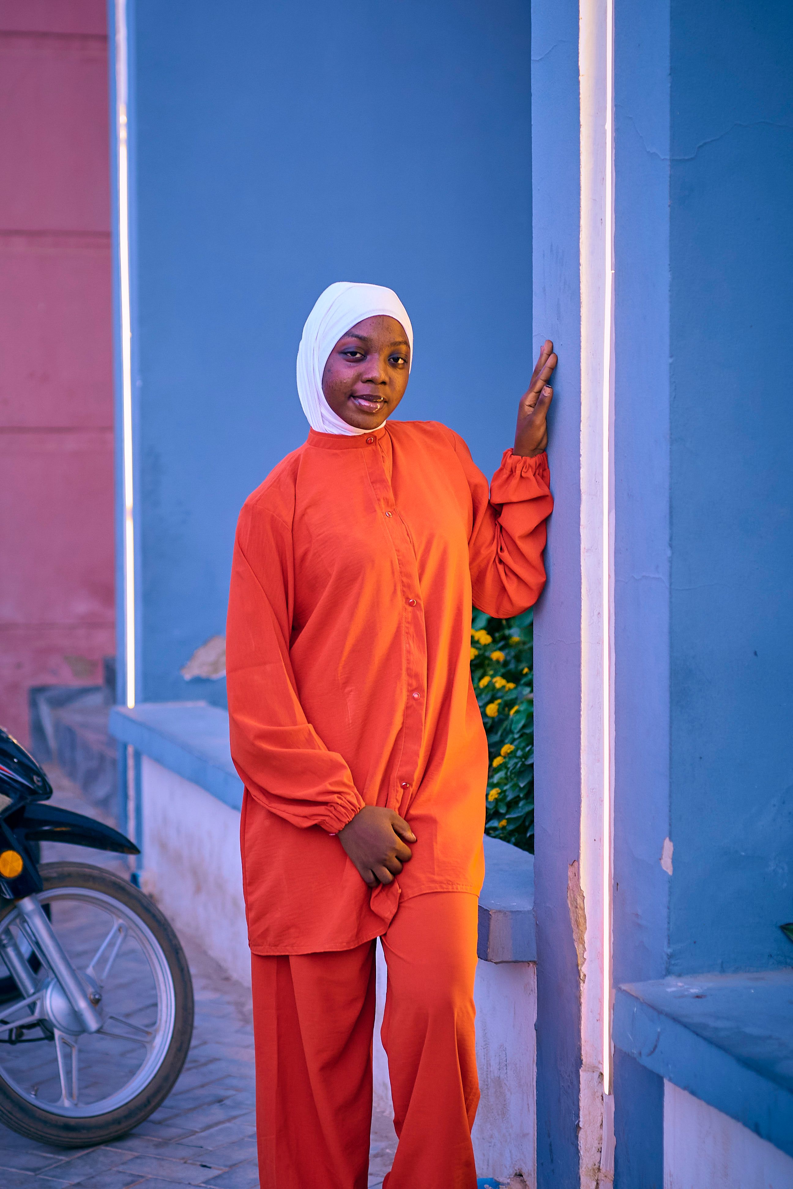 Young Woman in Bright Hijab and Stylish Outfit · Free Stock Photo