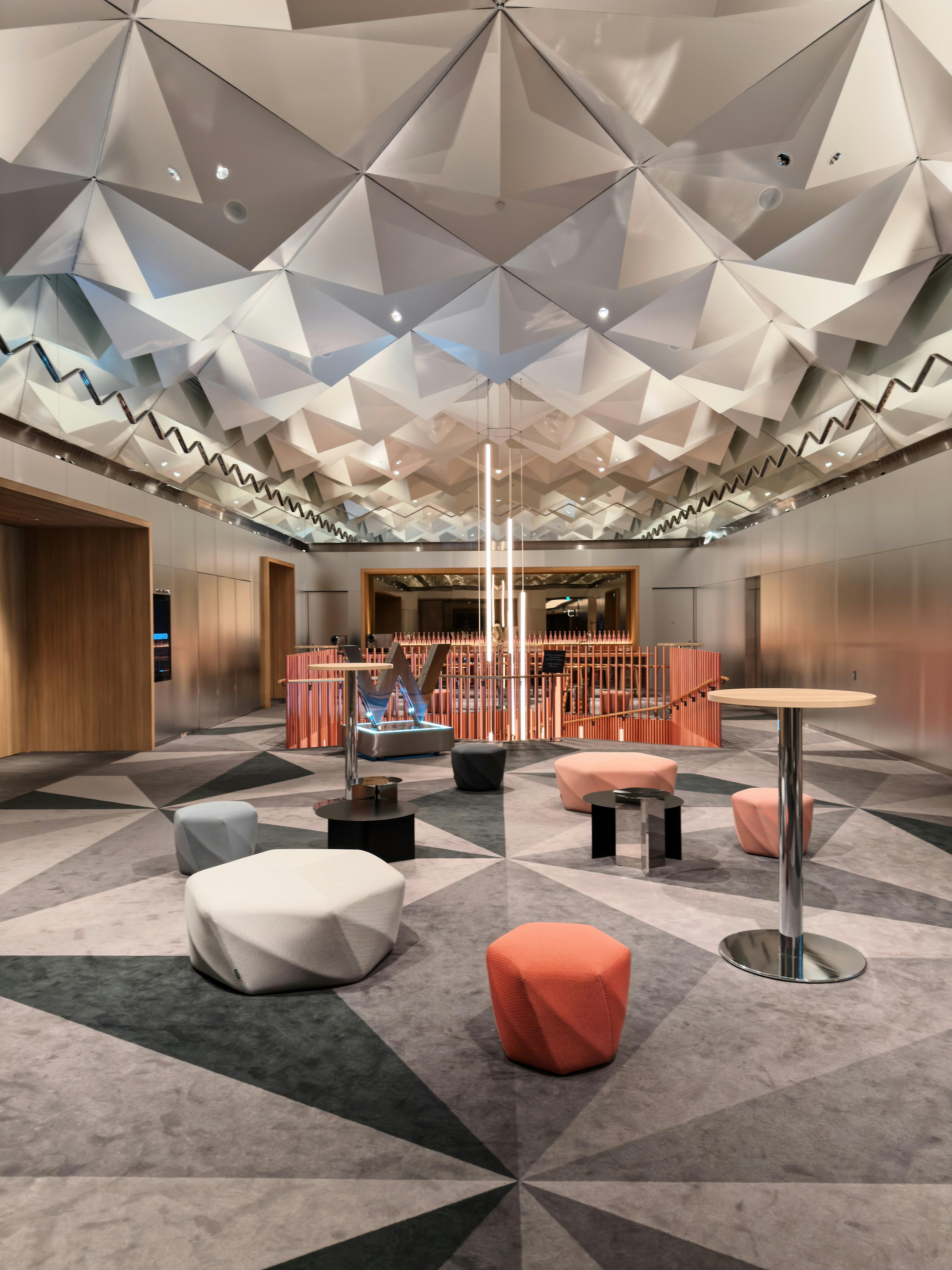 Modern Geometric Interior with Unique Ceiling Design · Free Stock Photo