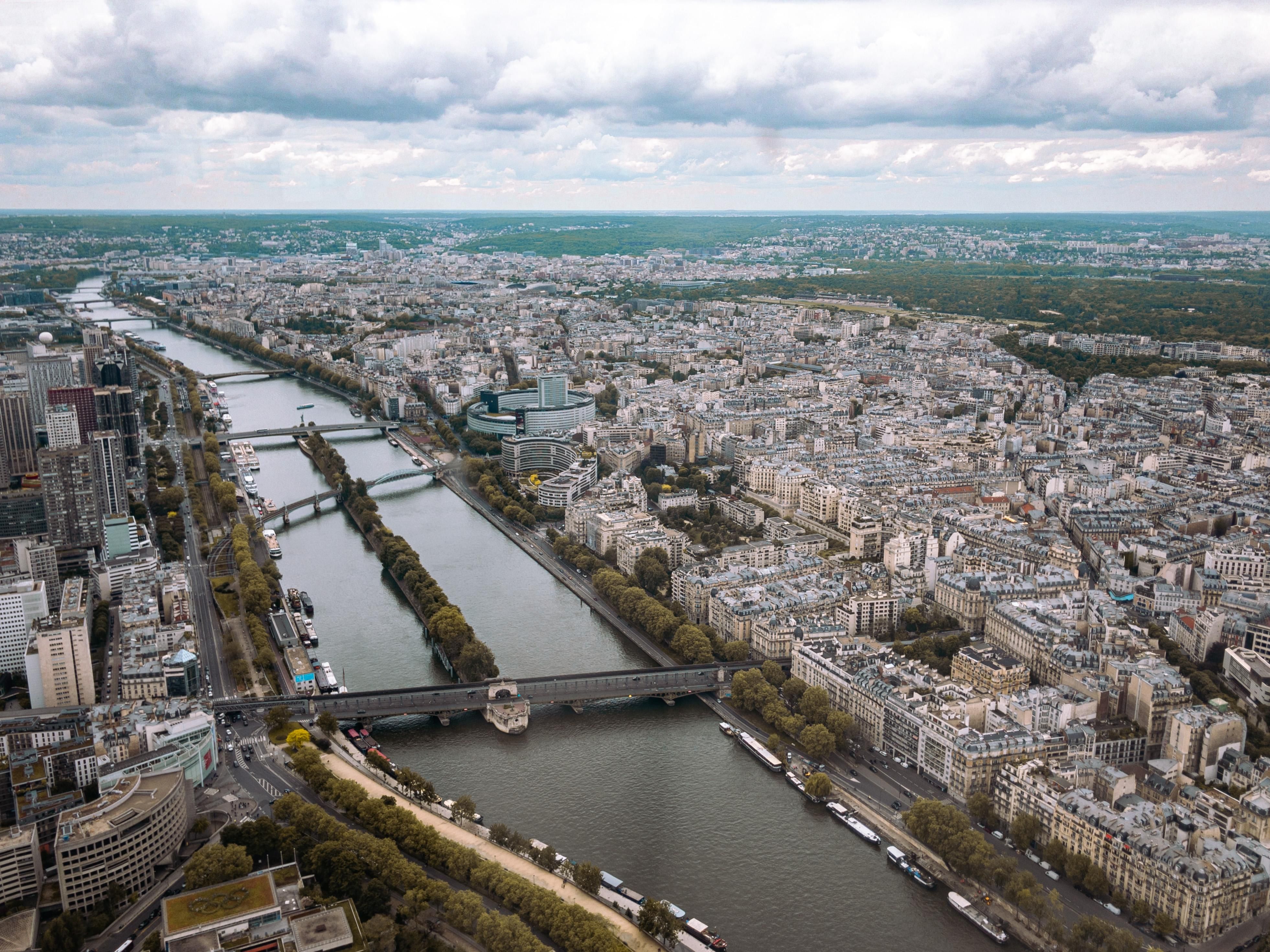 Aerial View of Paris with the Seine River · Free Stock Photo
