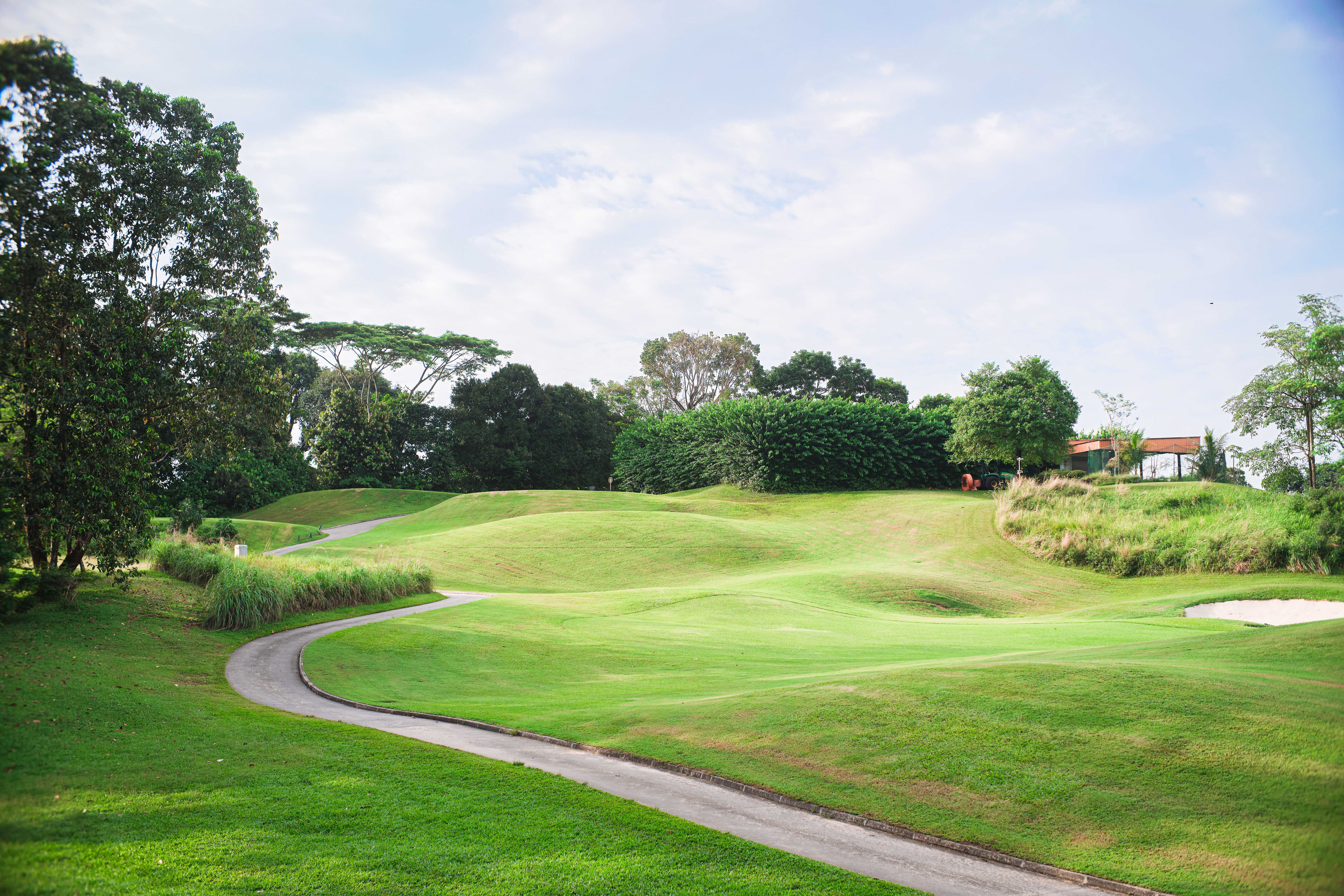 Lush Green Golf Course Landscape Under Clear Sky · Free Stock Photo