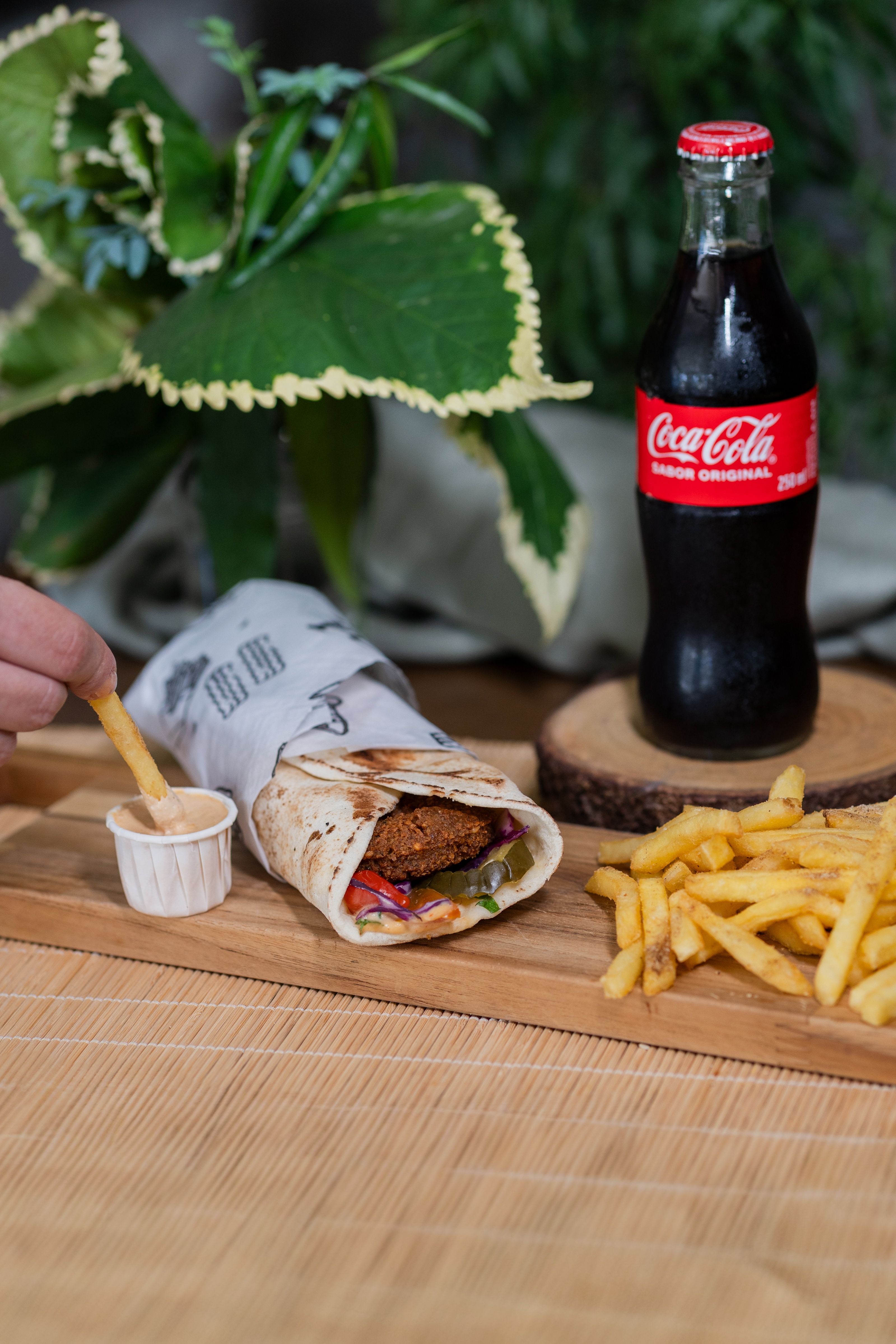 Delicious Falafel Wrap with Fries and Drink · Free Stock Photo