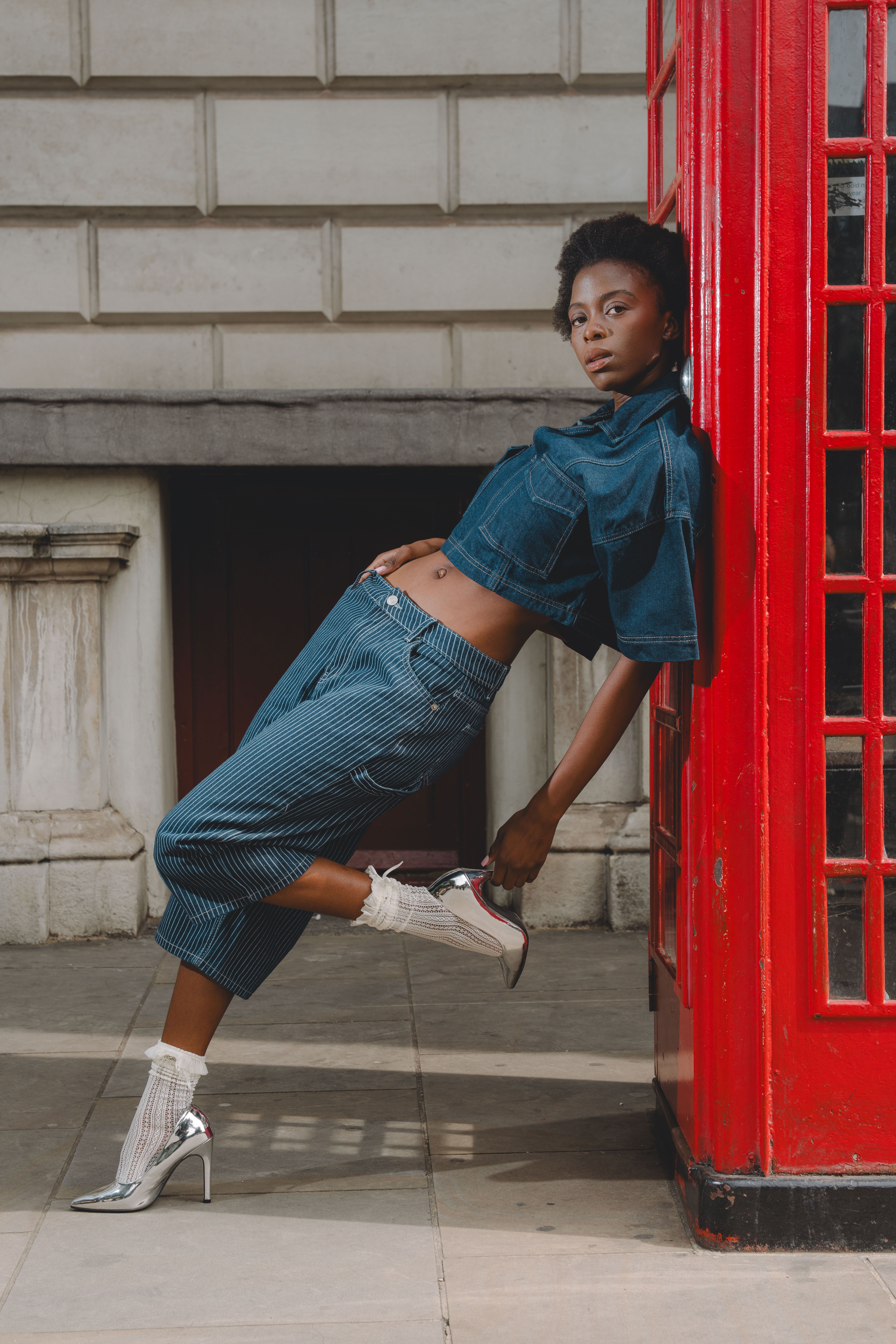 Chic London Fashion Portrait by Iconic Phone Booth · Free Stock Photo
