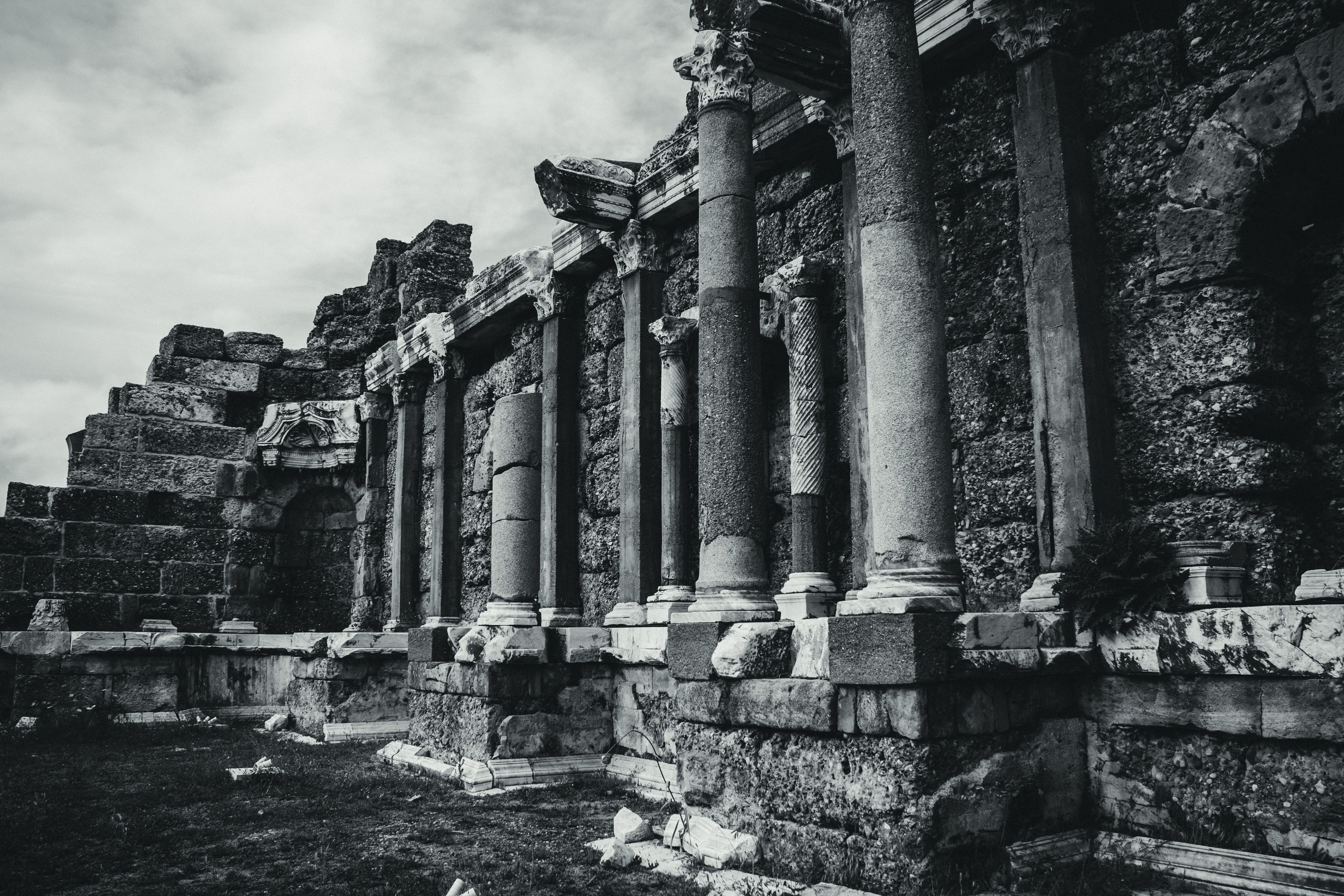 Ancient Roman Ruins with Stone Columns in Black and White · Free Stock ...