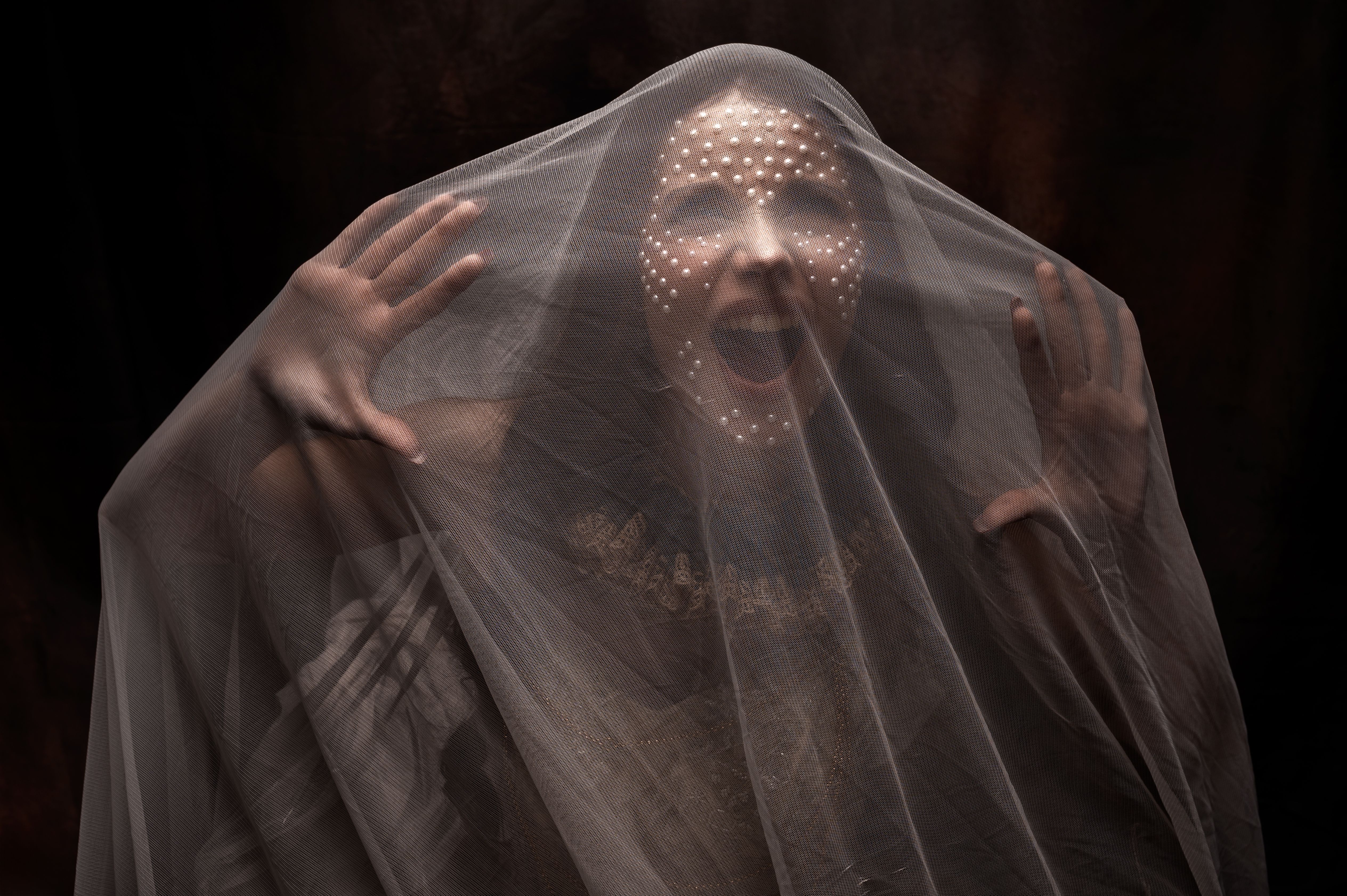 Mysterious Figure Behind Veil with Pearls · Free Stock Photo
