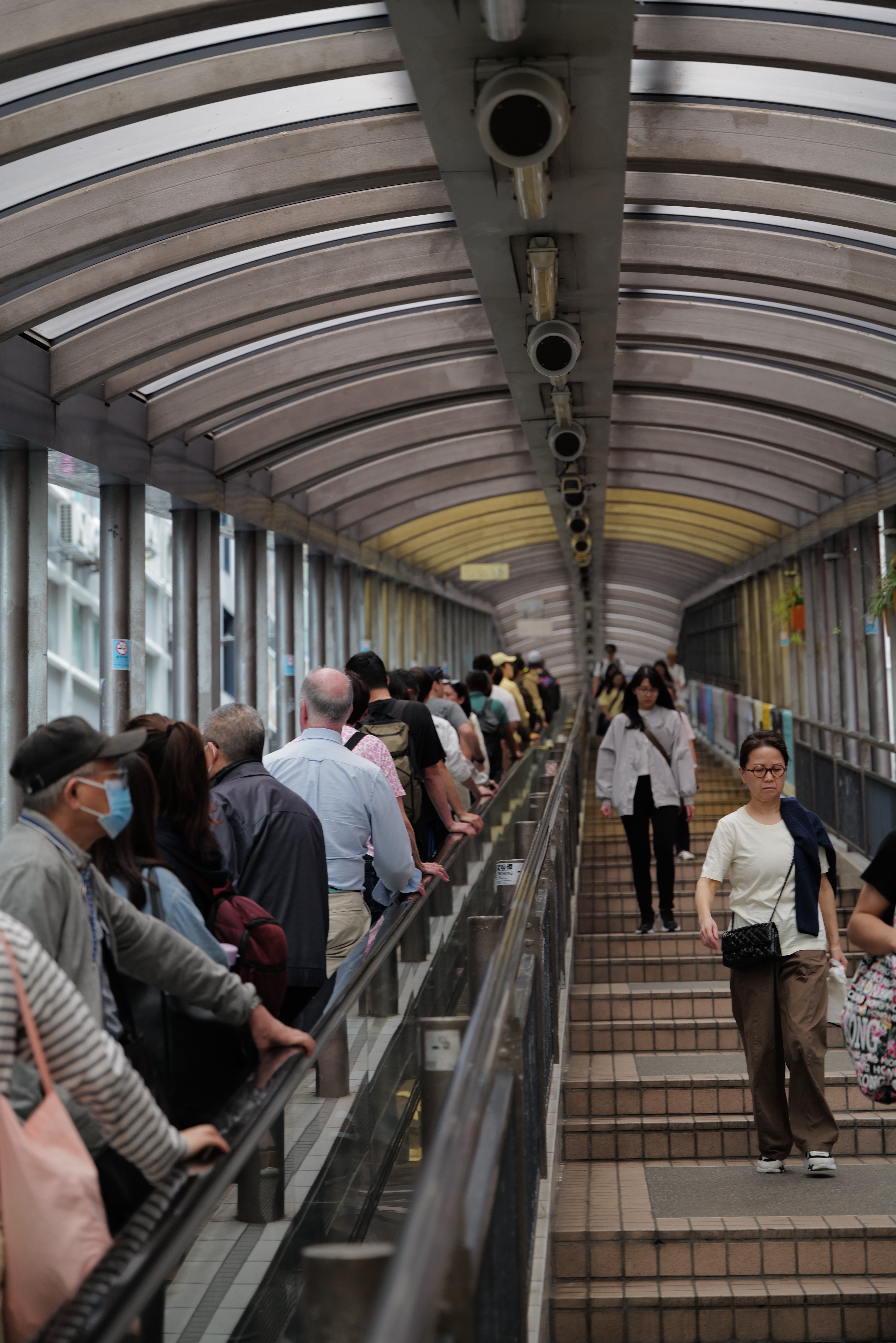Crowded Pedestrian Walkway with Escalator · Free Stock Photo