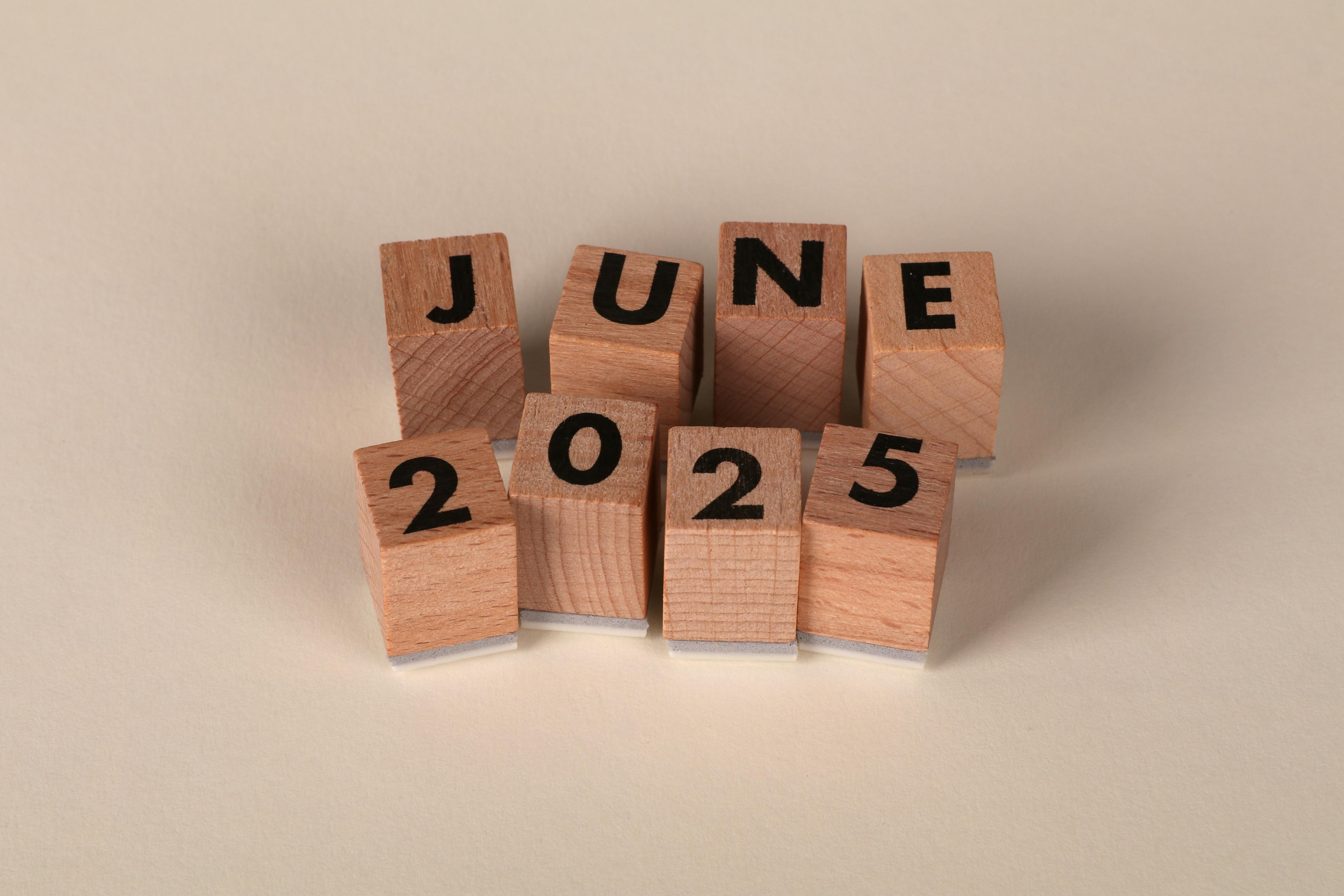 Wooden Blocks Spelling June 2025 on Neutral Background · Free Stock Photo
