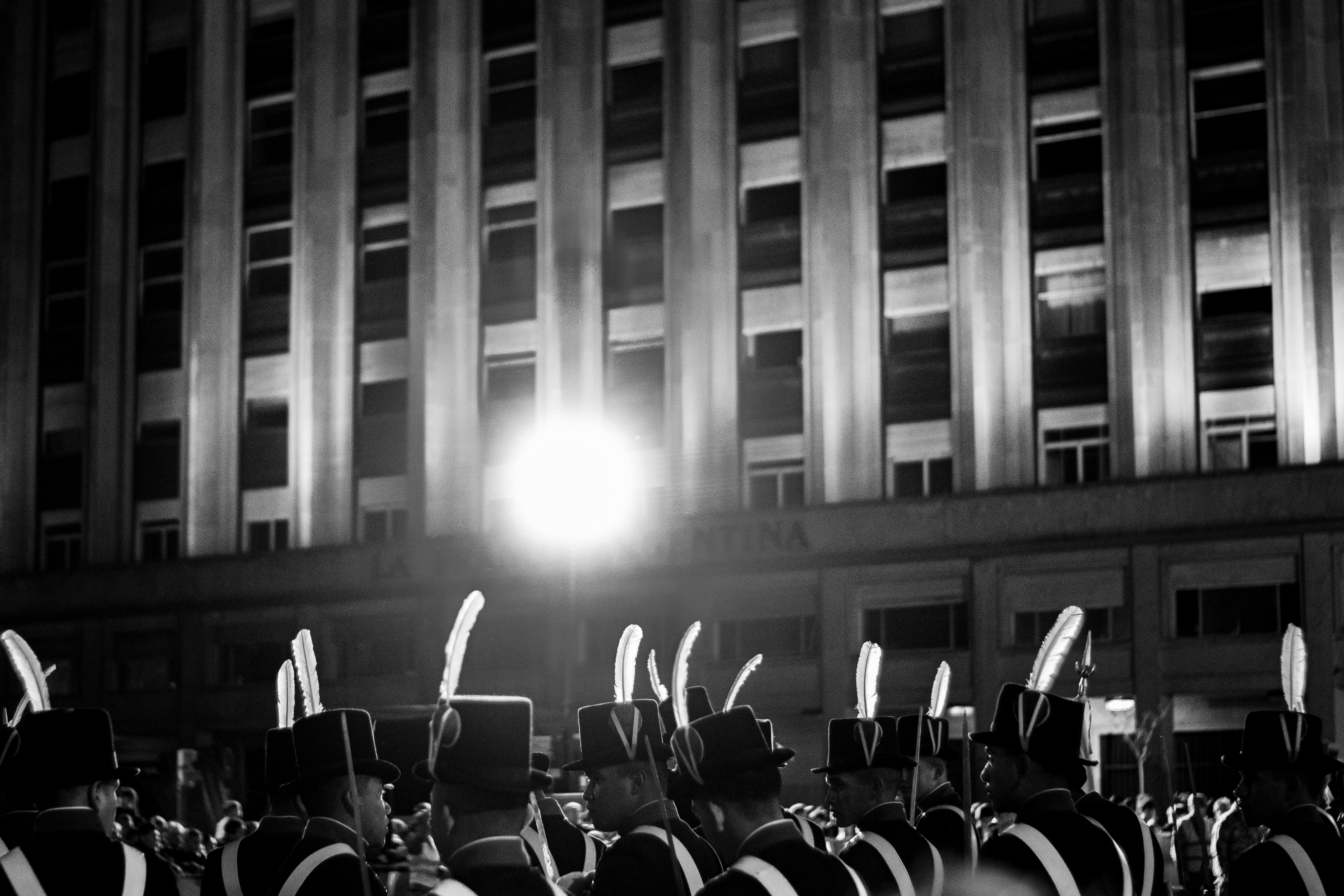 Elegant Black and White Military Parade at Night · Free Stock Photo