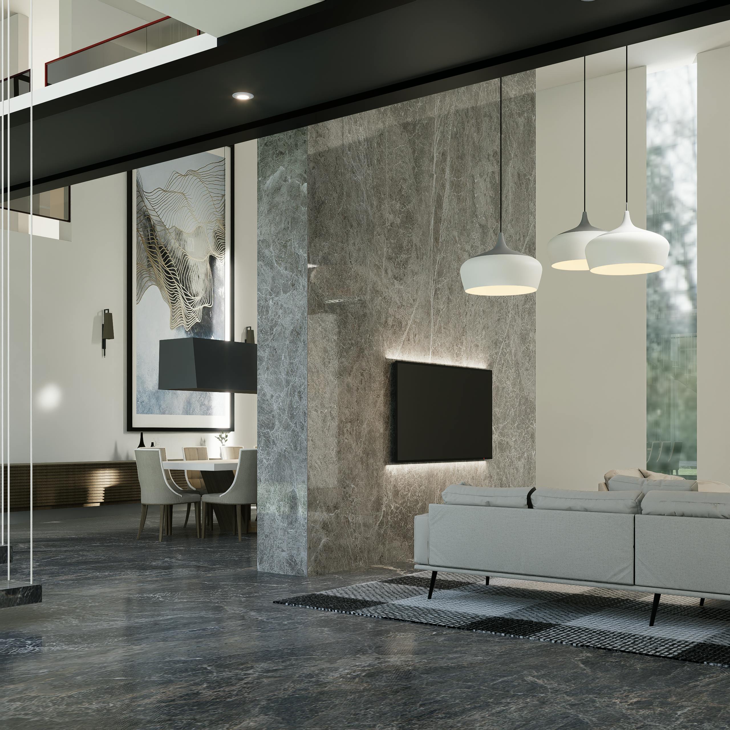 Sala De Estar Moderna E Minimalista Com Detalhes Em Mármore · Foto ...