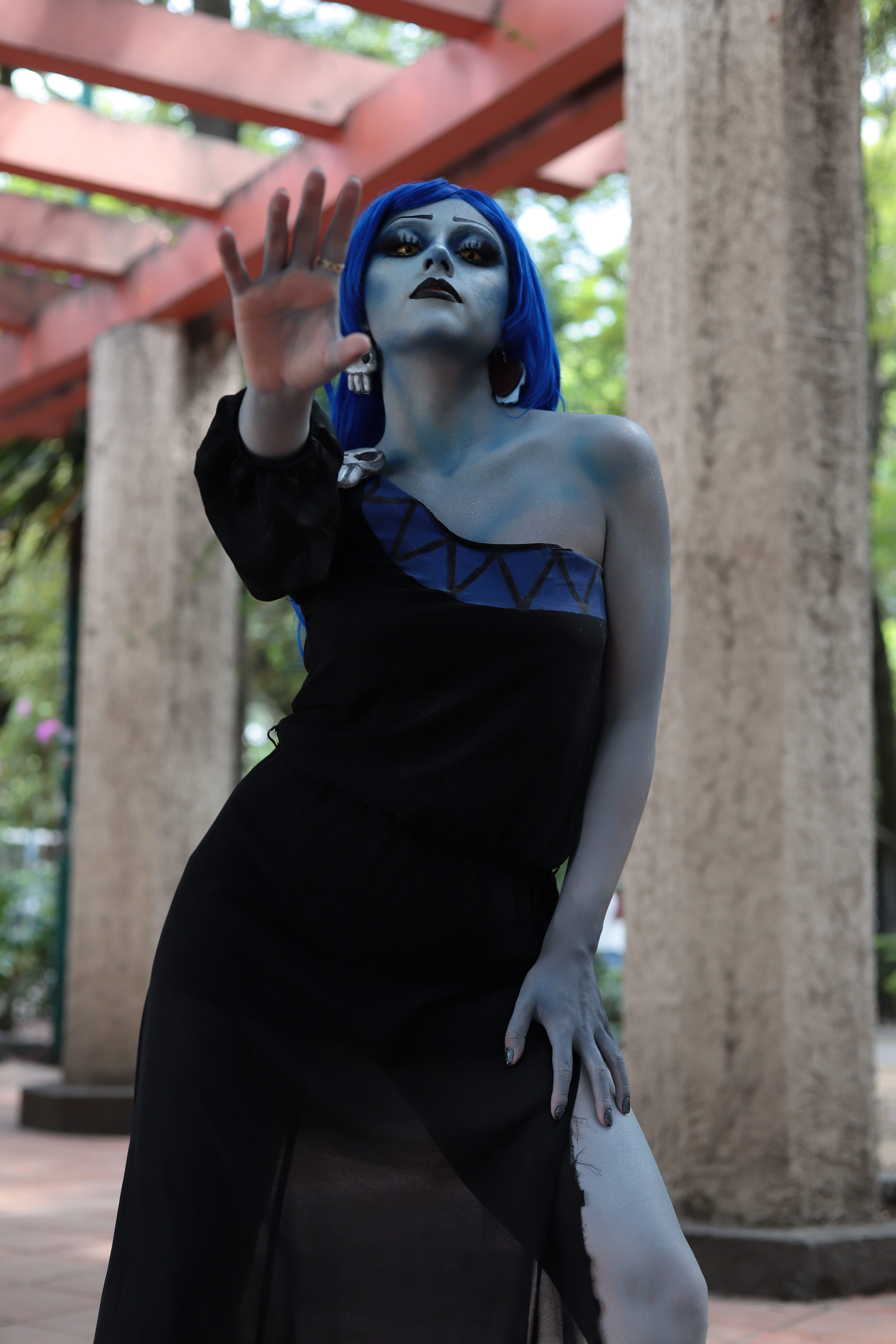 Artistic Portrait of Blue-Hued Costume Performer · Free Stock Photo
