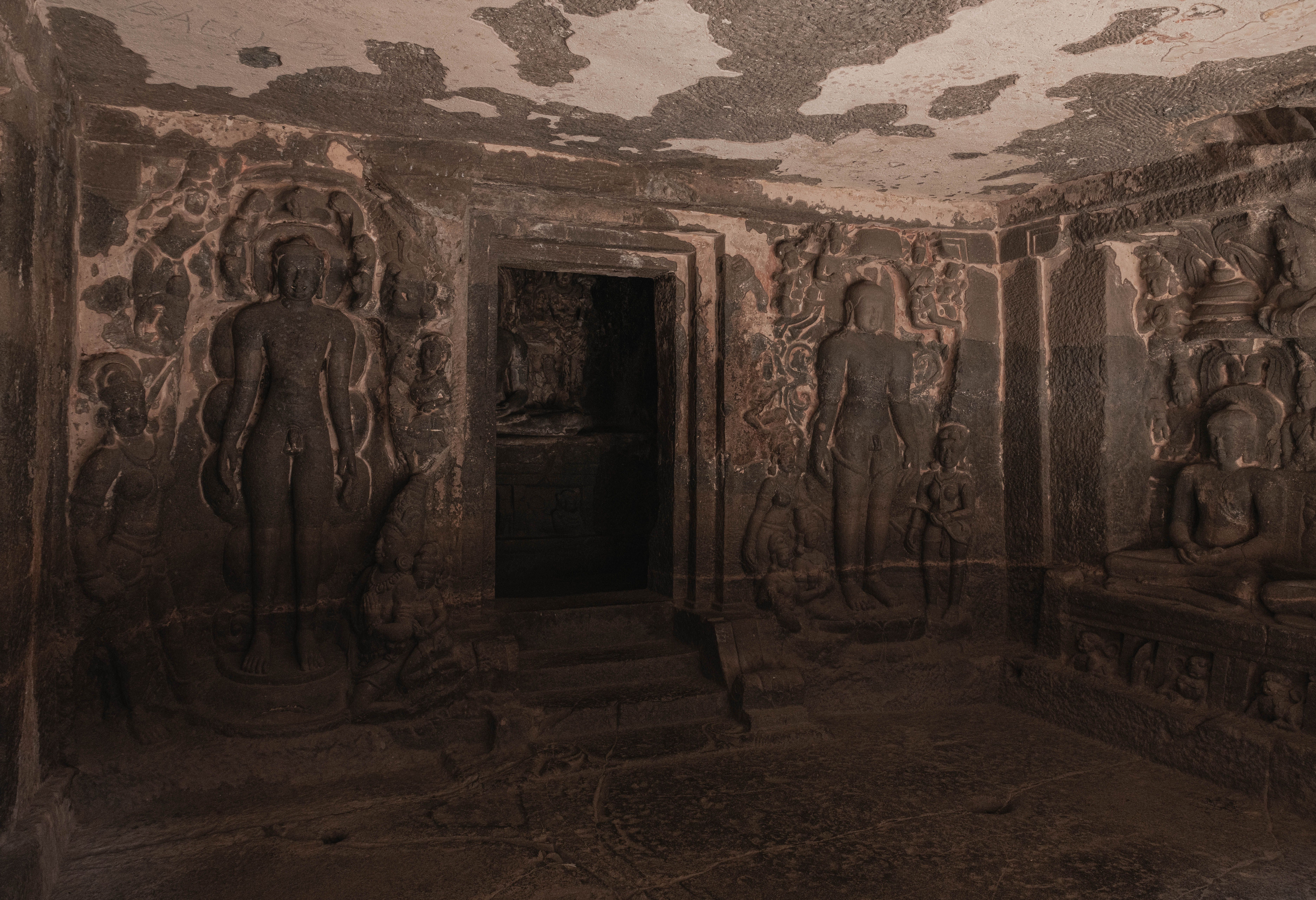 Intricate Ancient Sculptures Inside Ellora Caves · Free Stock Photo