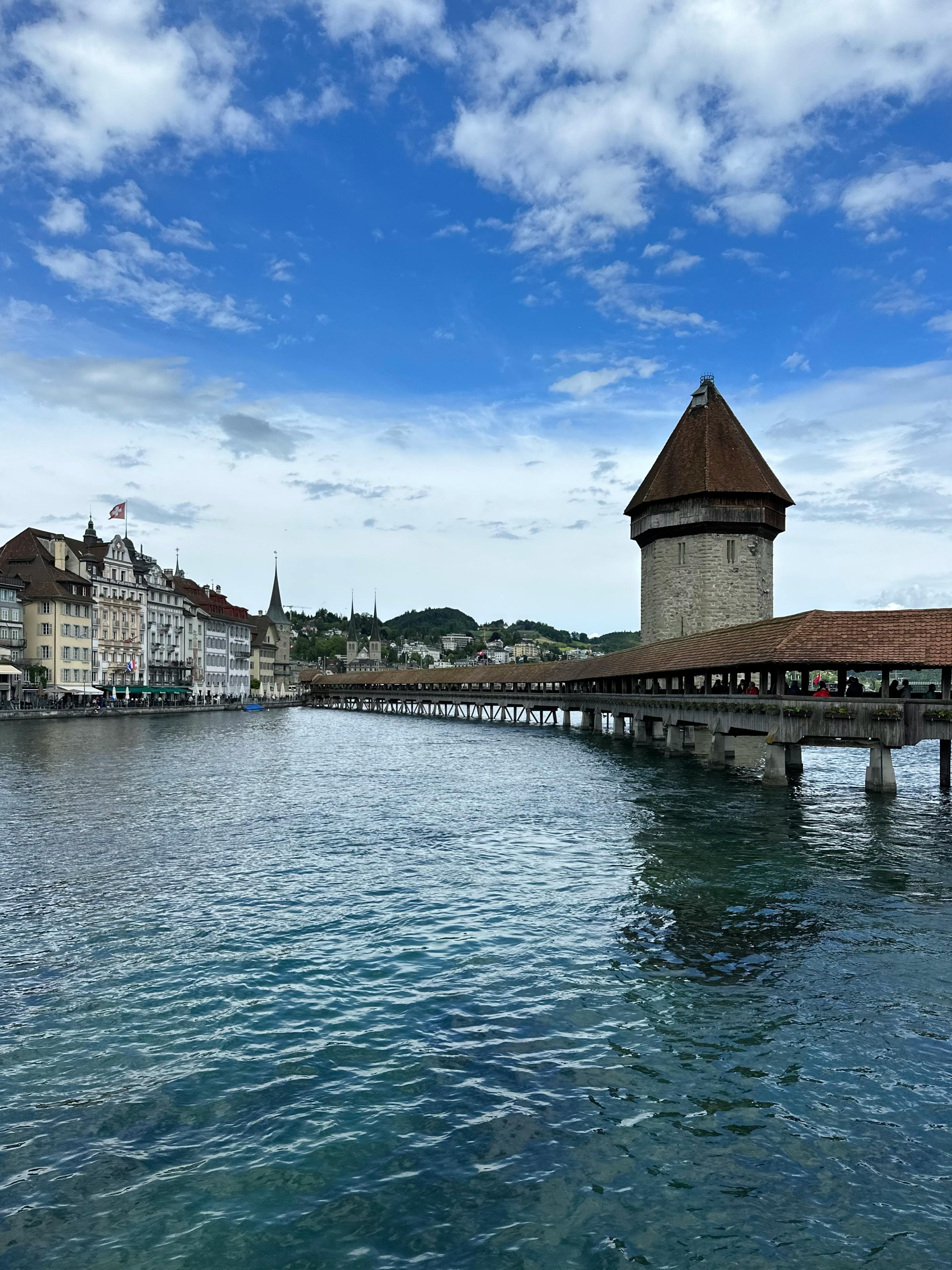 Scenic View of Chapel Bridge and Water Tower in Lucerne · Free Stock Photo