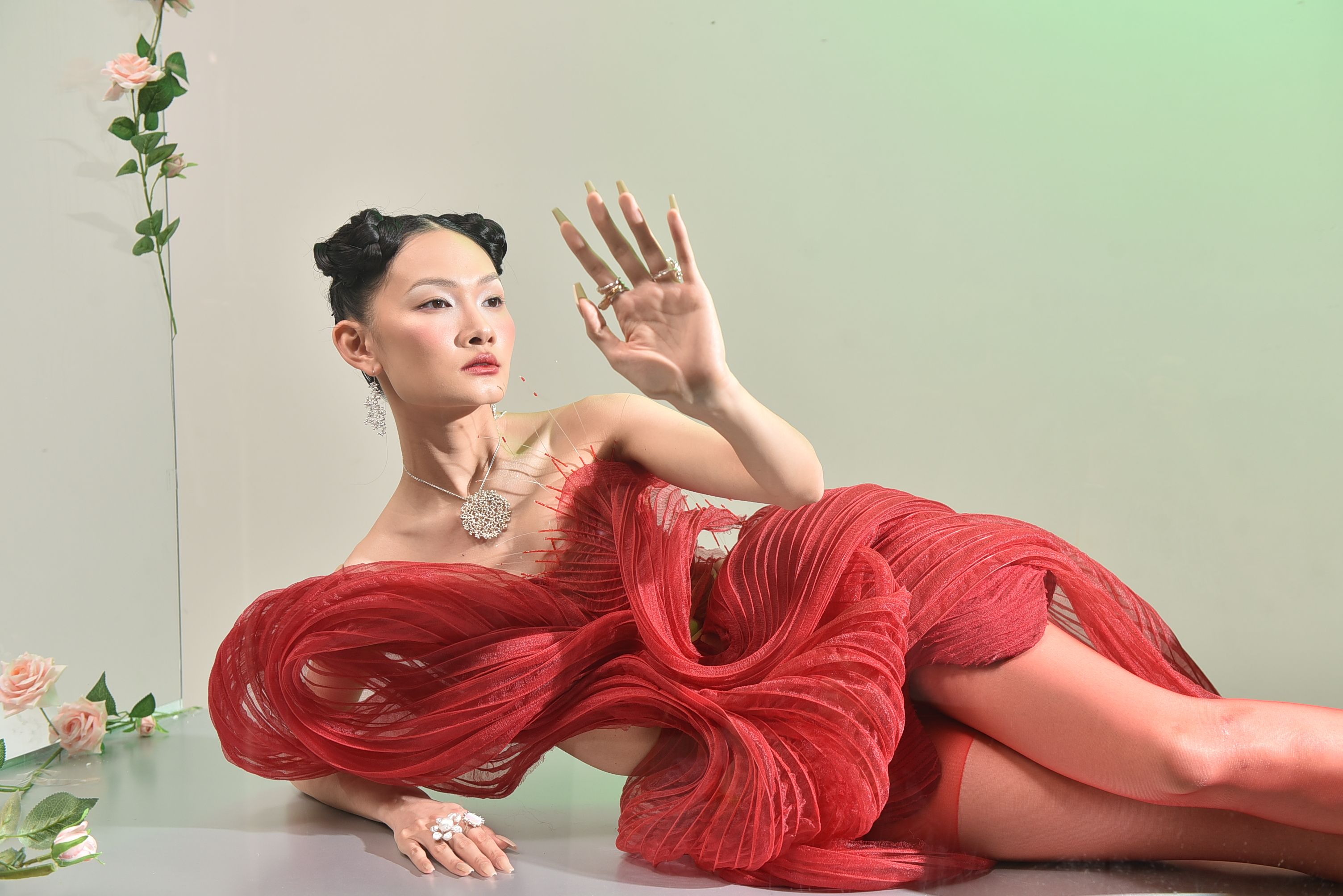Creative Fashion Portrait with Surreal Red Dress · Free Stock Photo