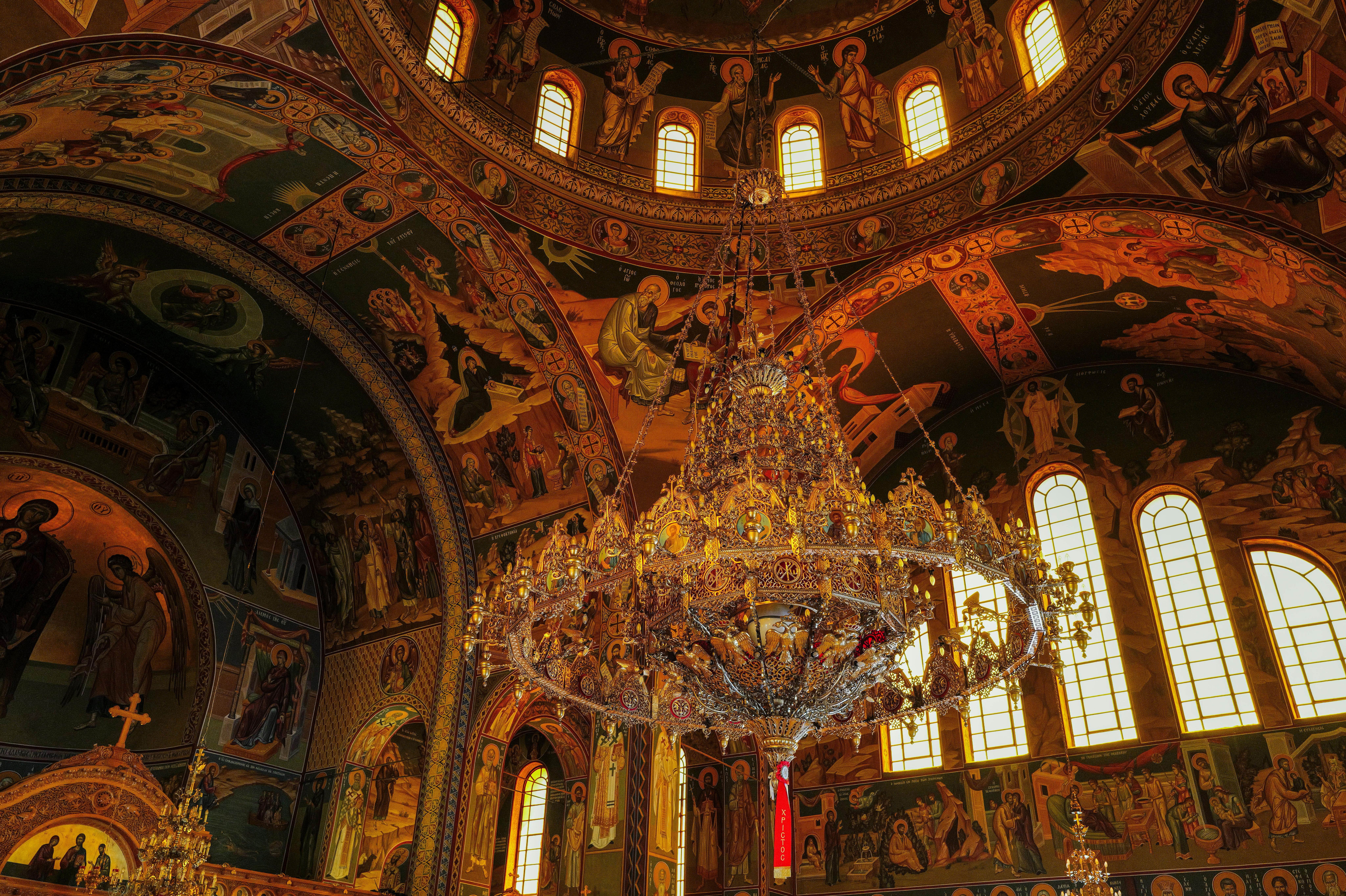 Beautiful Byzantine Church Interior with Chandelier · Free Stock Photo