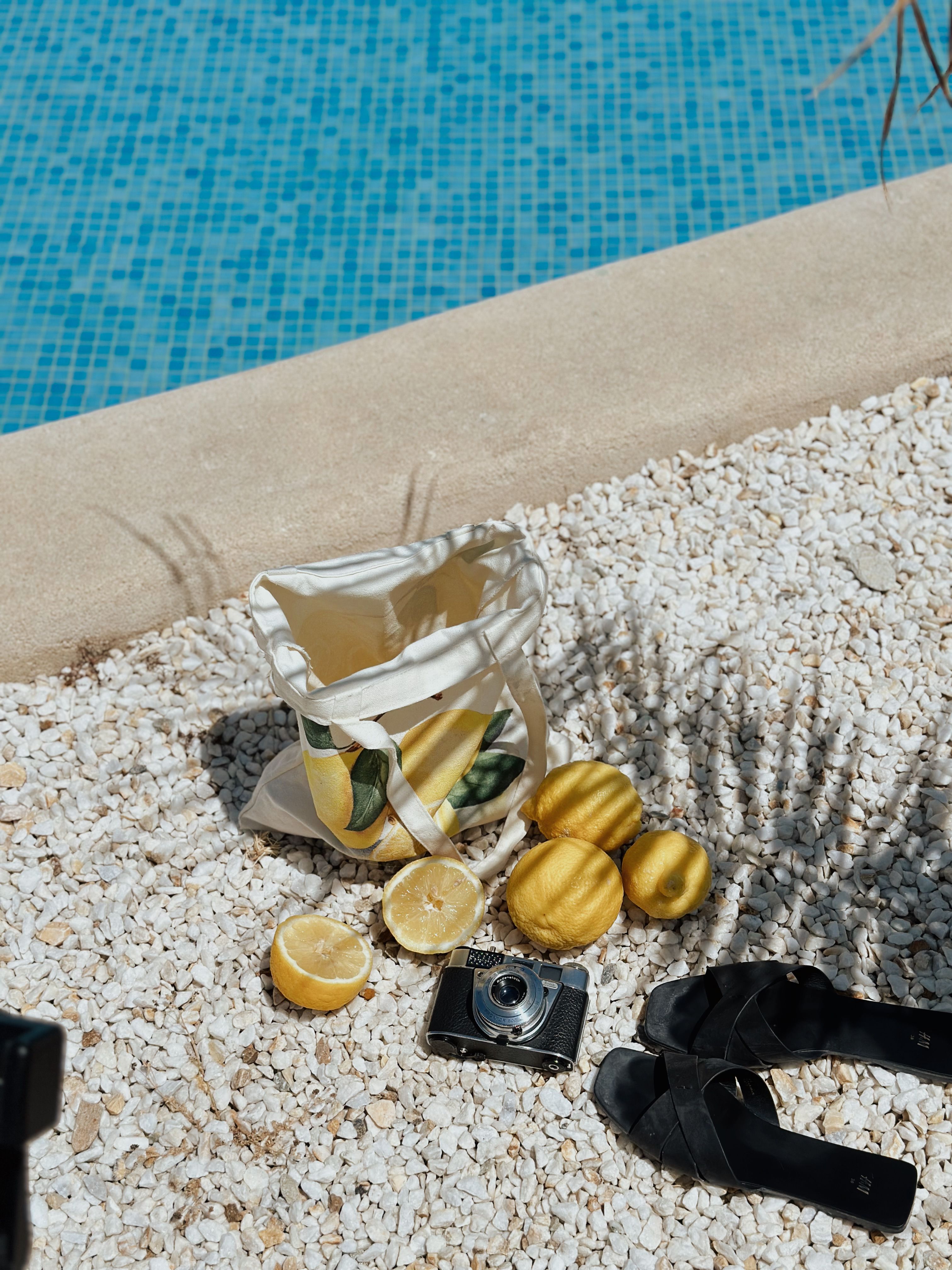 Summer Poolside Still Life with Lemons and Camera · Free Stock Photo