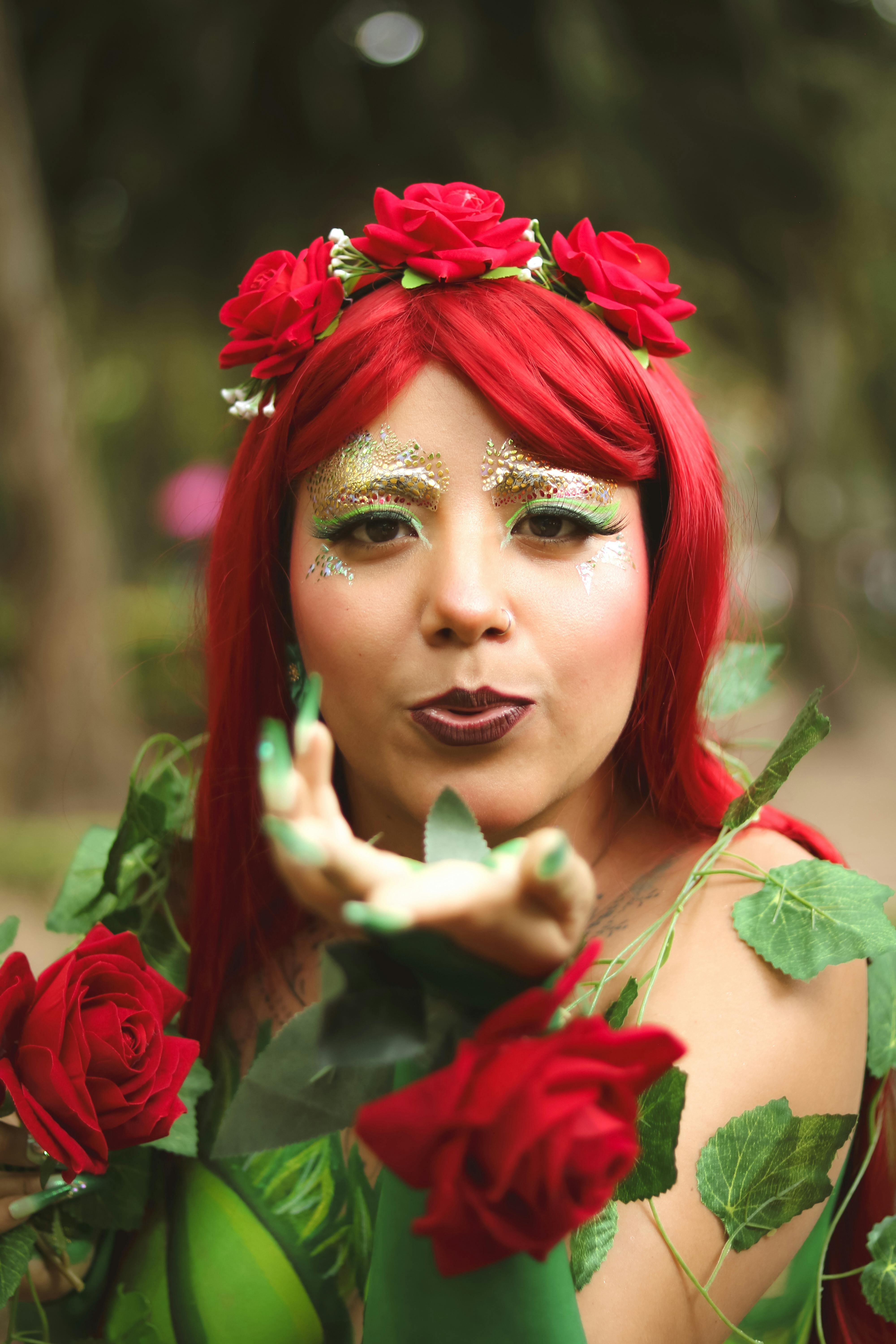 Fantasy Cosplay with Red Roses in Nature · Free Stock Photo
