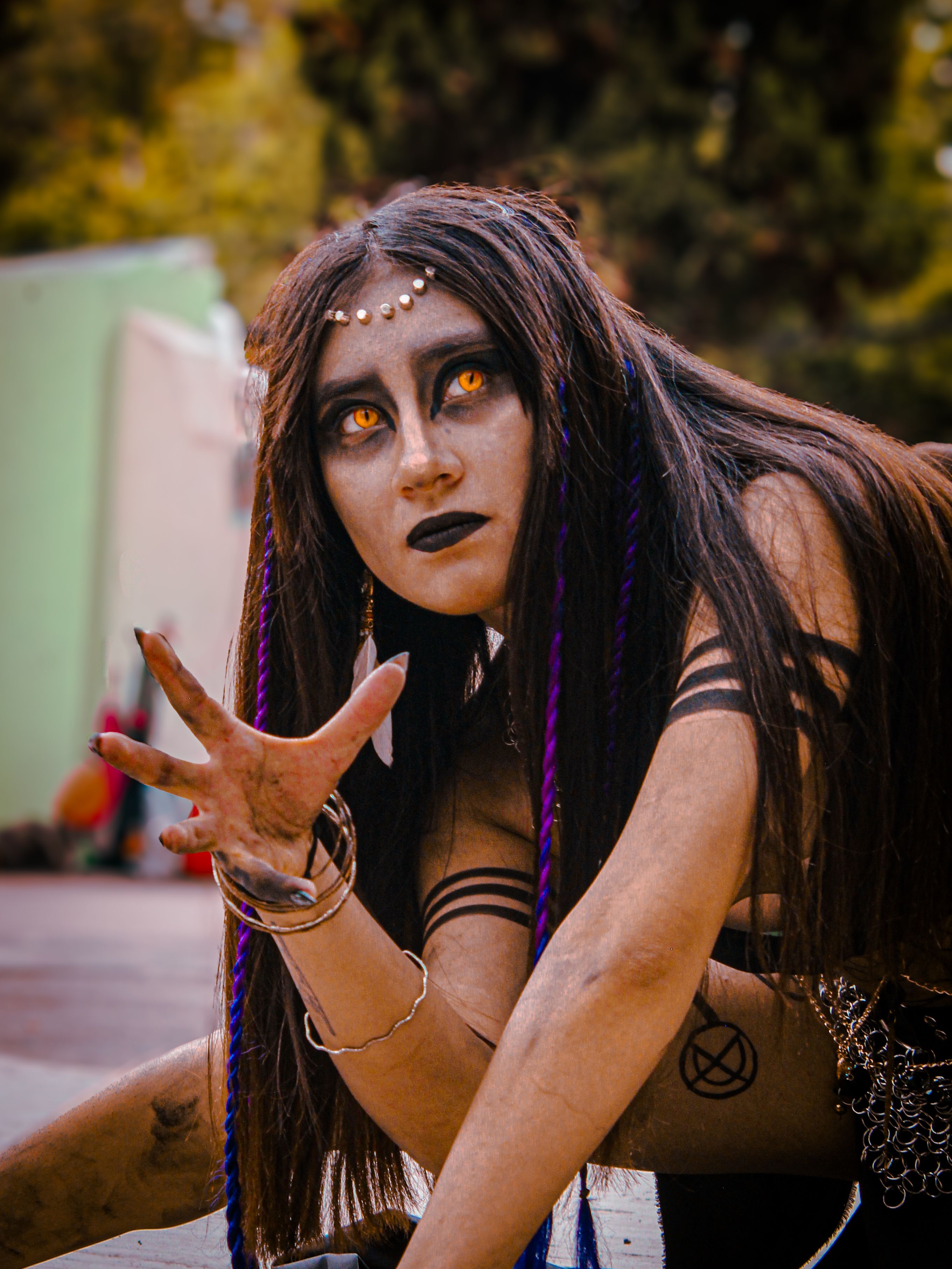 Cosplay Villainess with Dramatic Makeup Outdoors · Free Stock Photo