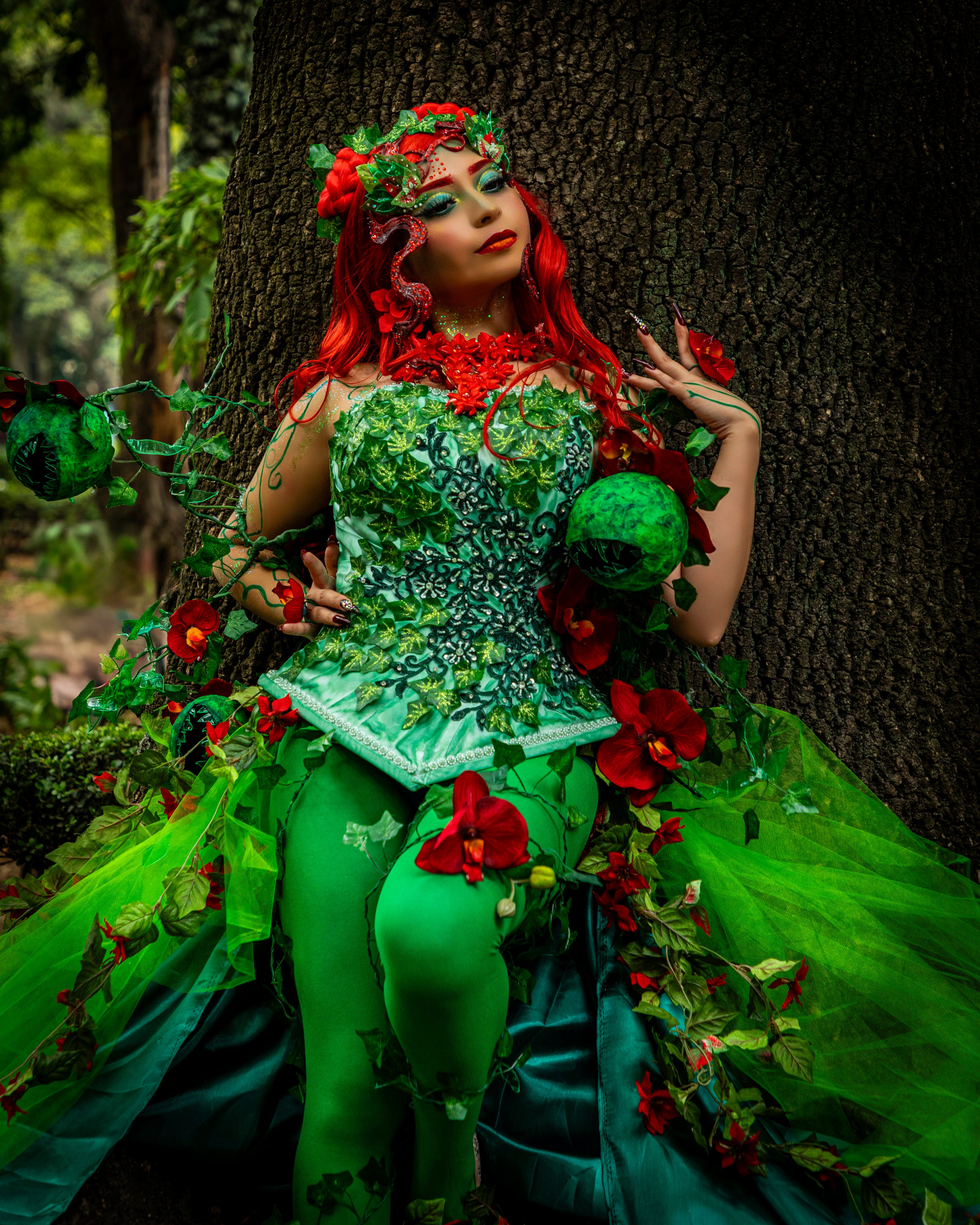 Enchanting Woman in Green Fantasy Costume Outdoors · Free Stock Photo