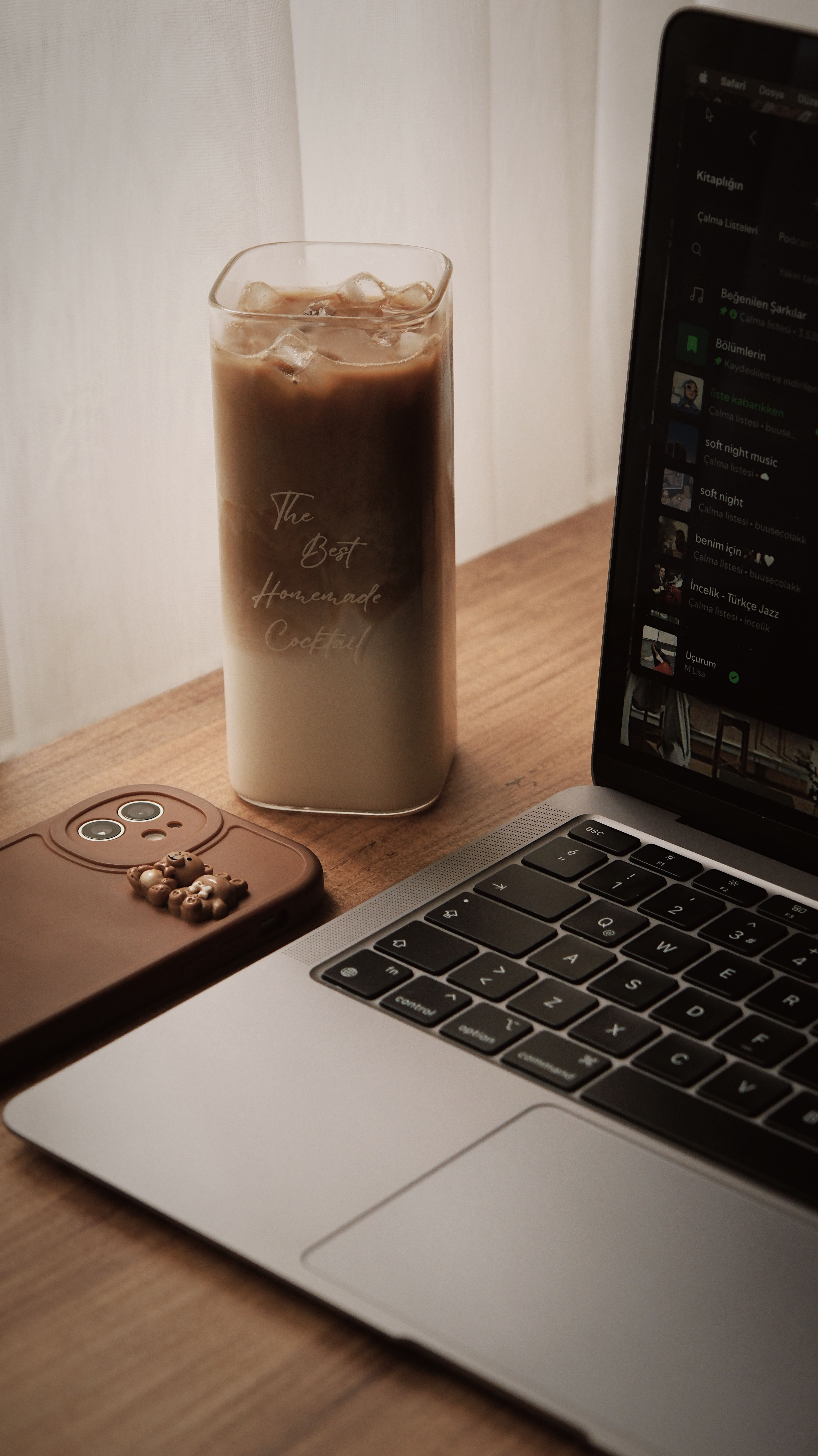 Iced Coffee and Laptop in Cozy Workspace · Free Stock Photo
