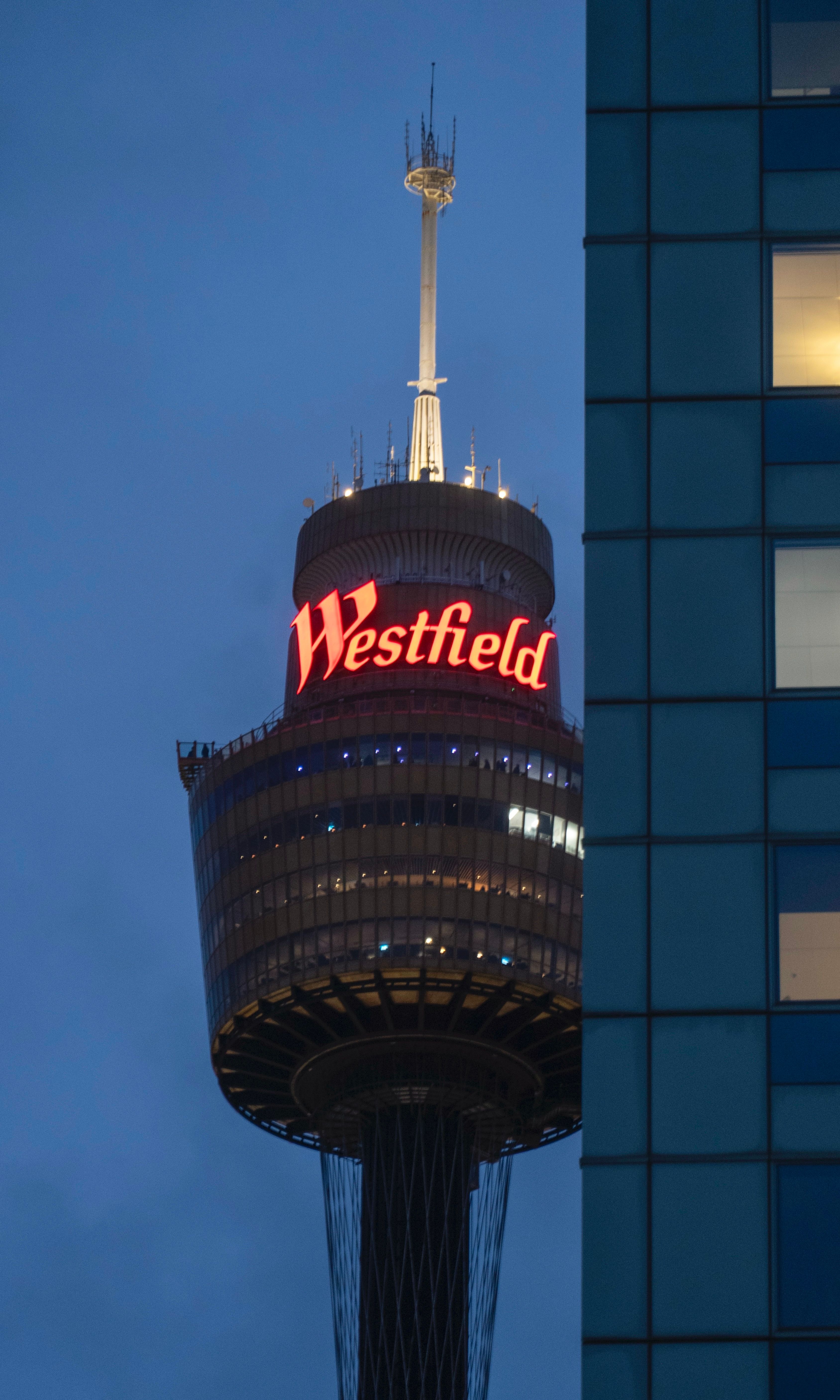 Sydney Tower Eye View with Westfield Signage at Twilight · Free Stock Photo