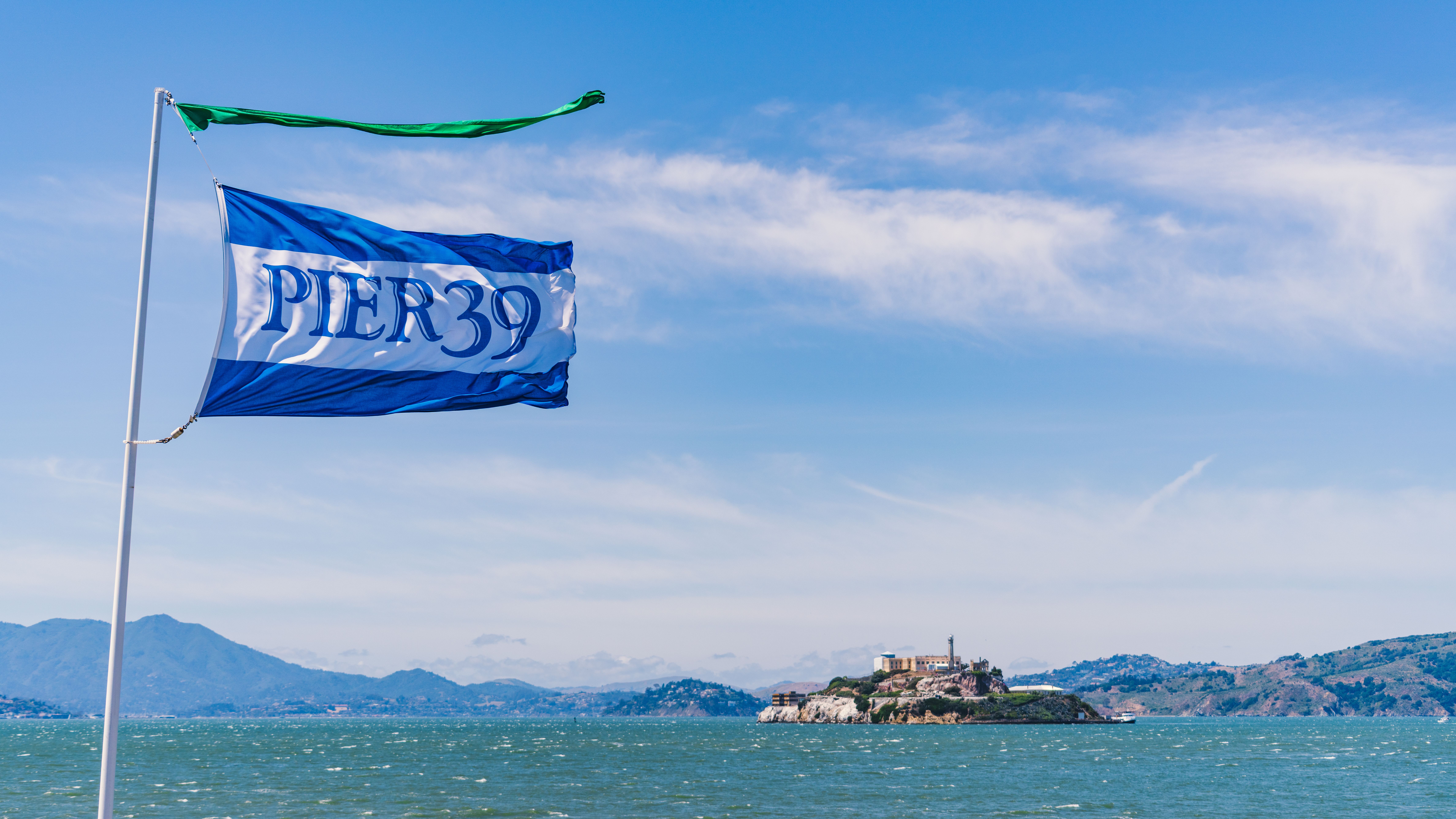 Pier 39 Flag with Alcatraz Island View · Free Stock Photo
