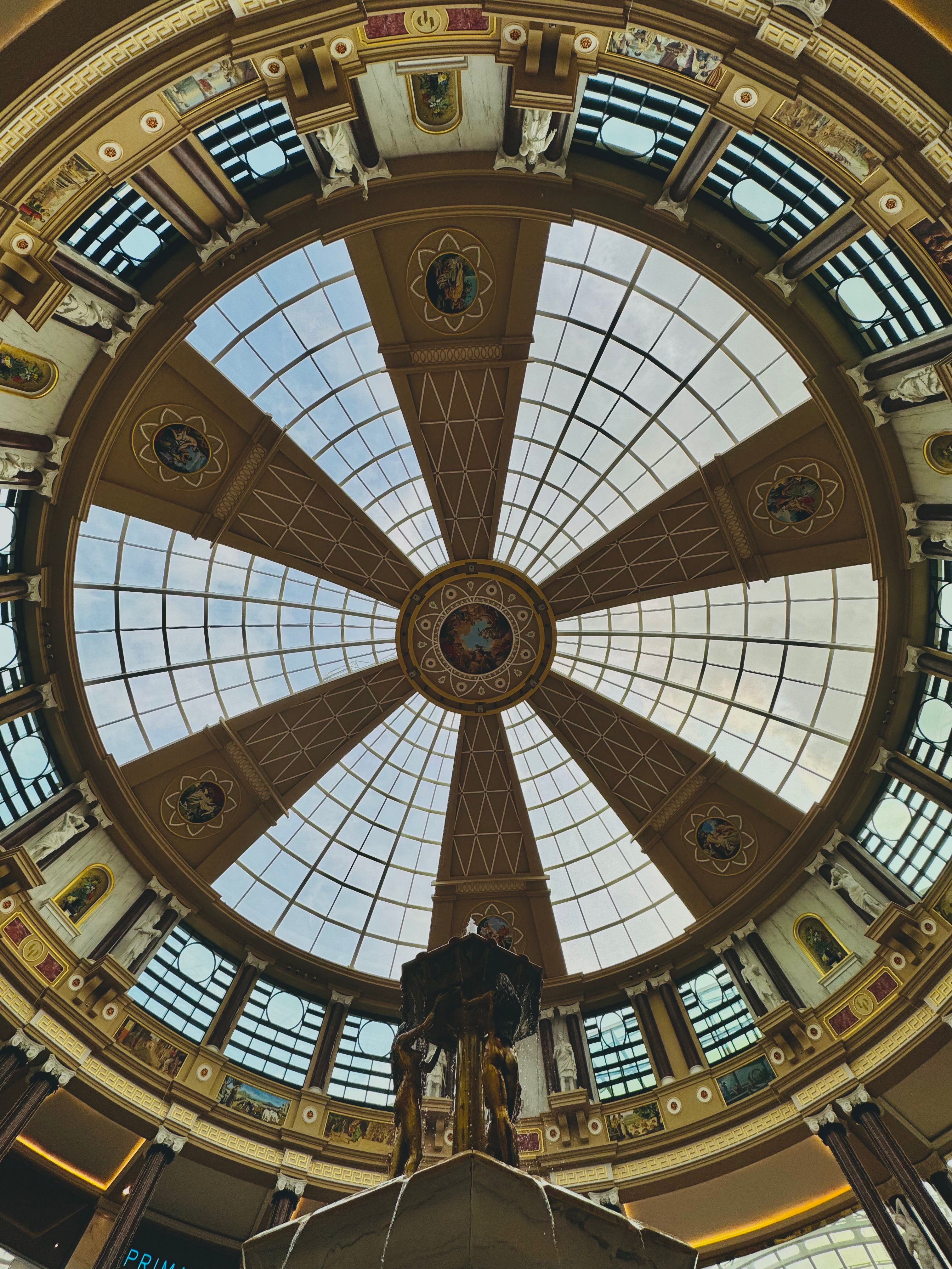 Stunning Geometric Dome Ceiling with Classical Art · Free Stock Photo