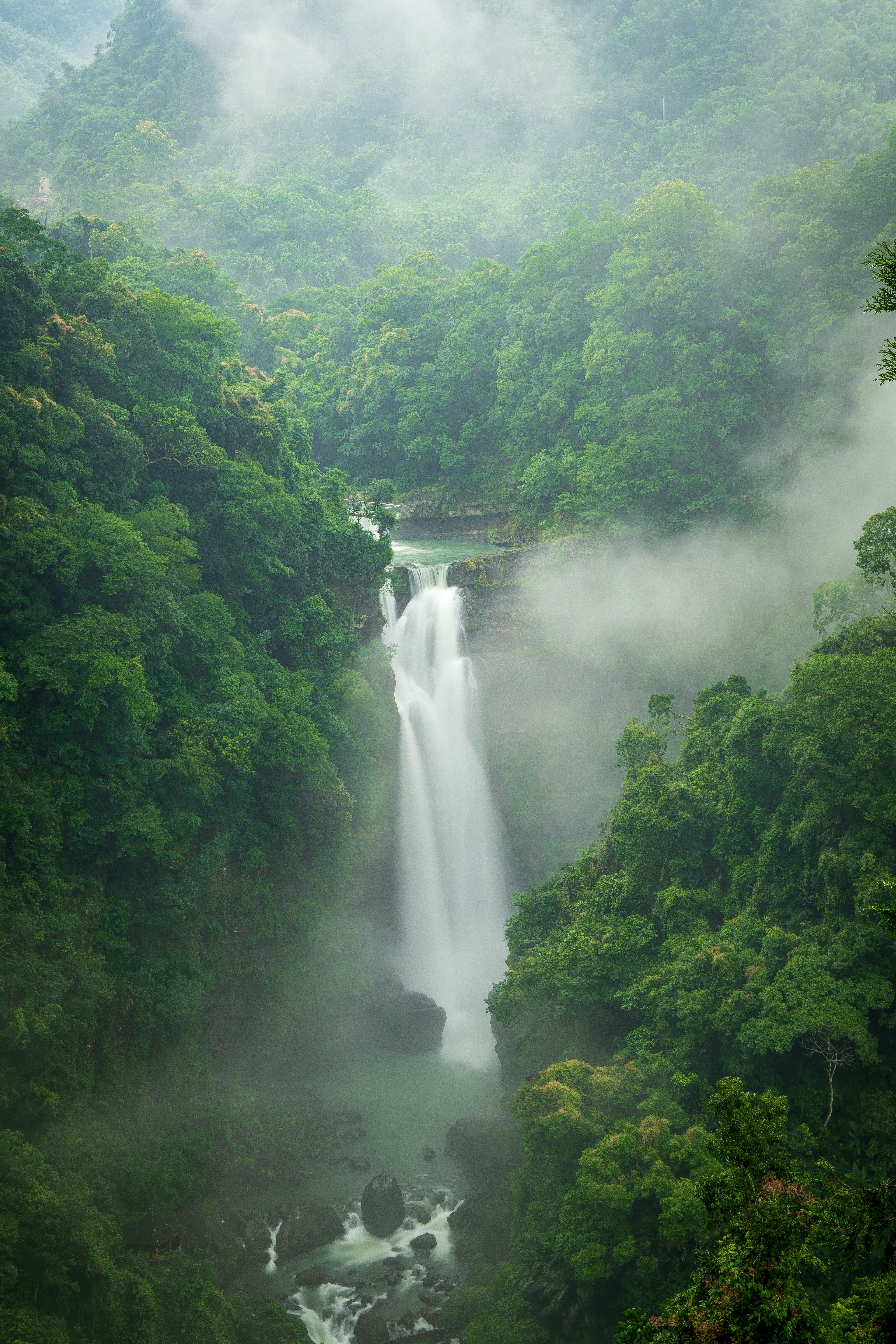 A Waterfall Surrounded by Green Trees · Free Stock Photo