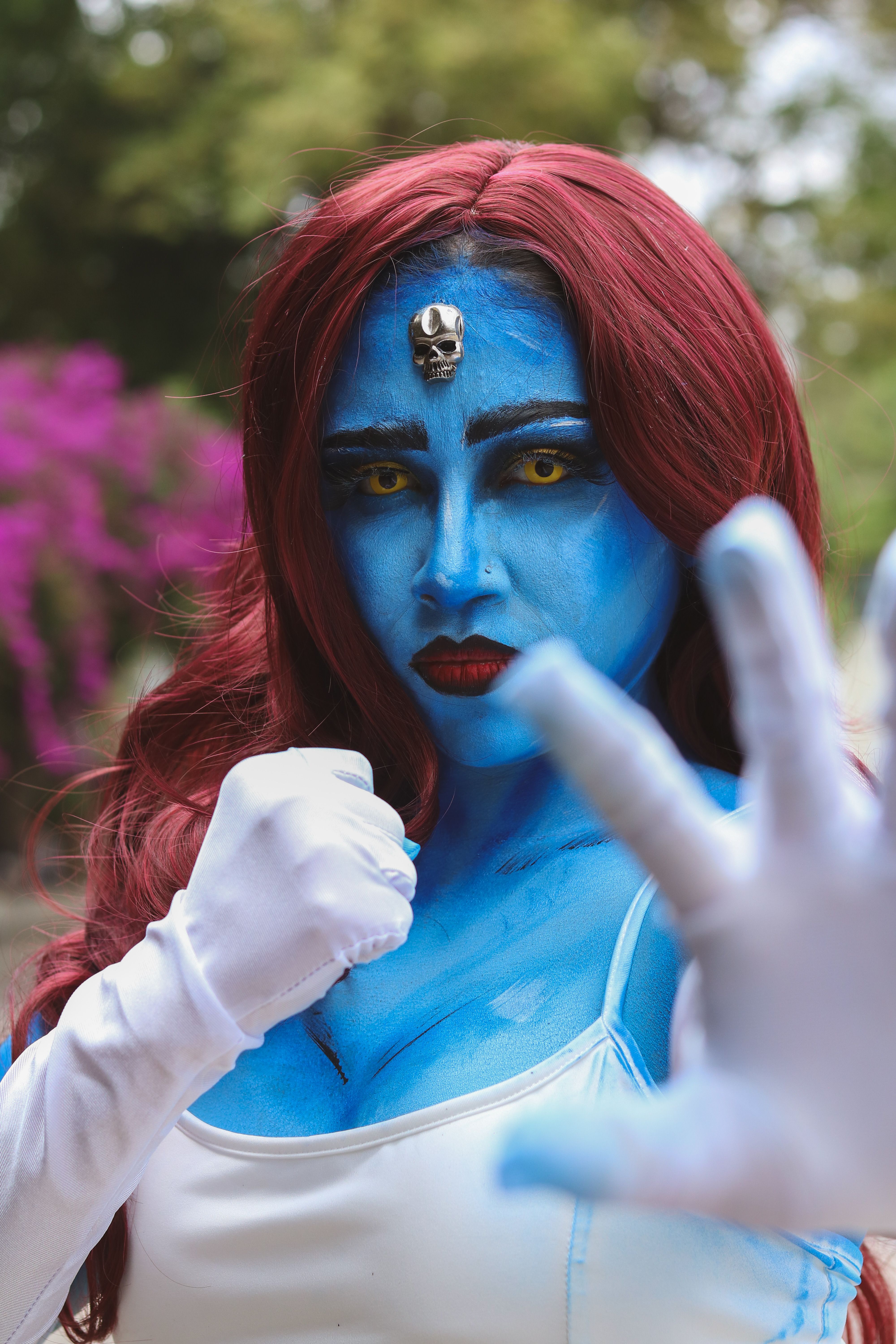 Vibrant Cosplay Portrait of Blue-Skinned Character · Free Stock Photo