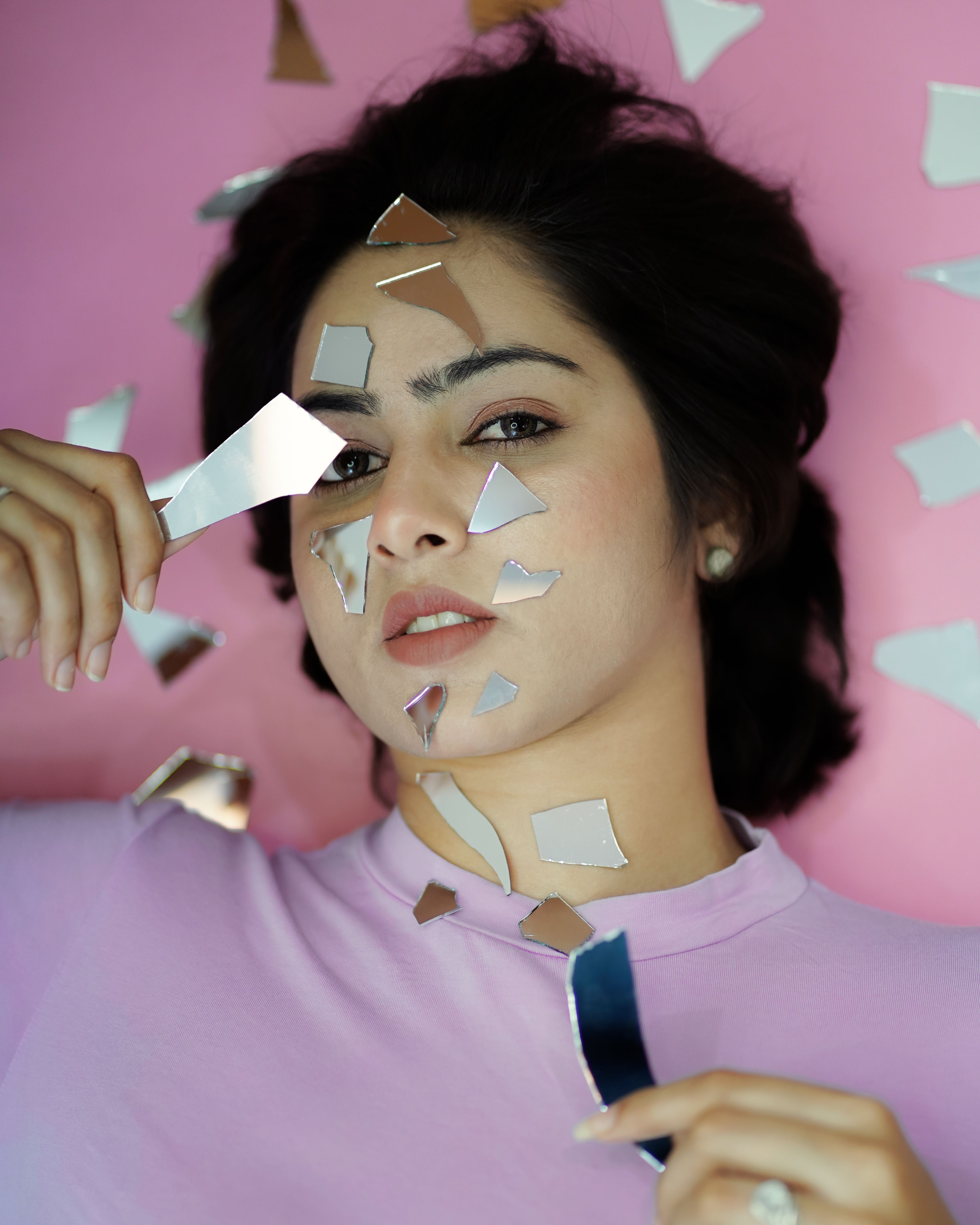 Creative Portrait with Mirror Fragments · Free Stock Photo