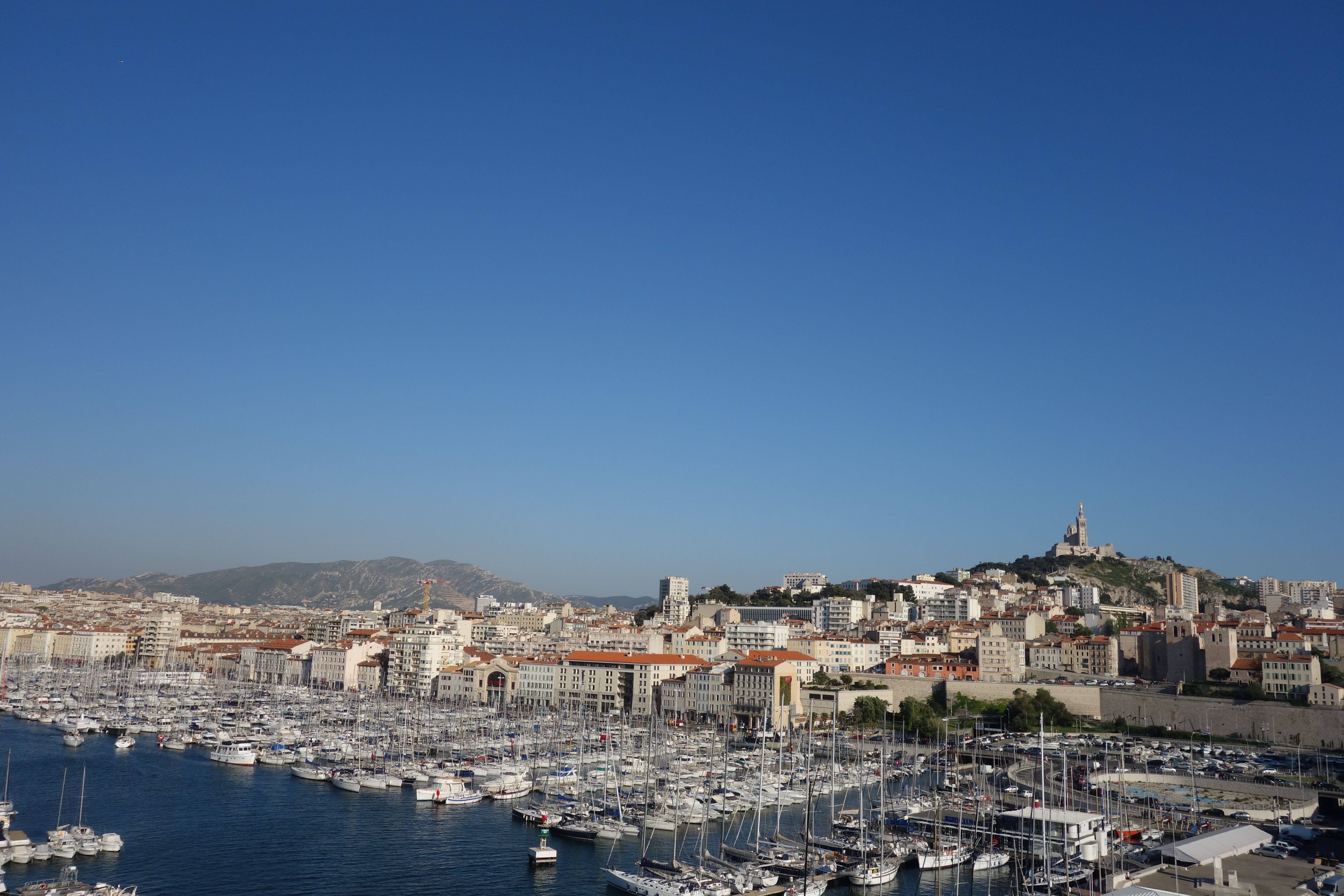 Aerial View of Marseille Harbor and Notre-Dame de la Garde · Free Stock ...
