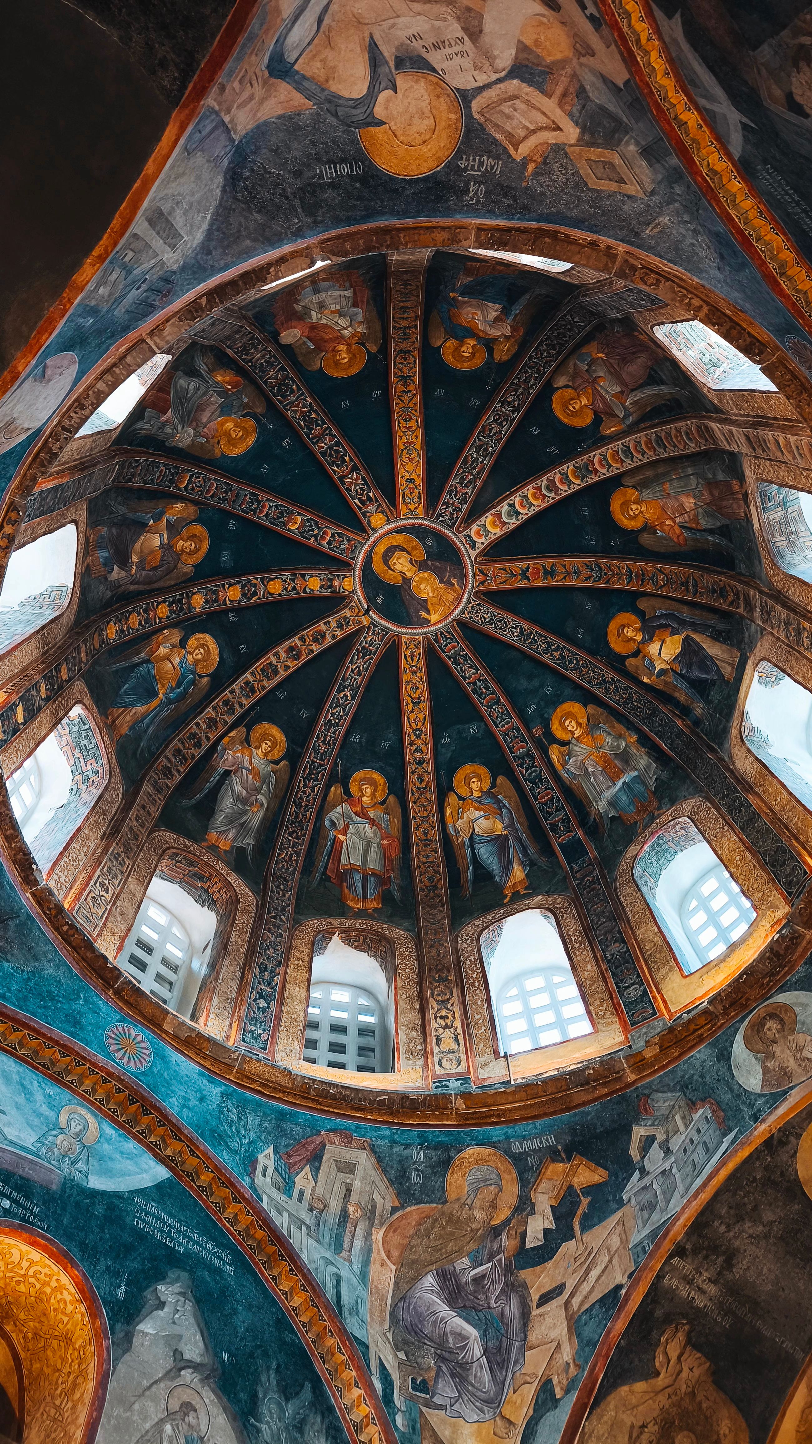 Intricate Byzantine Church Dome with Frescoes · Free Stock Photo