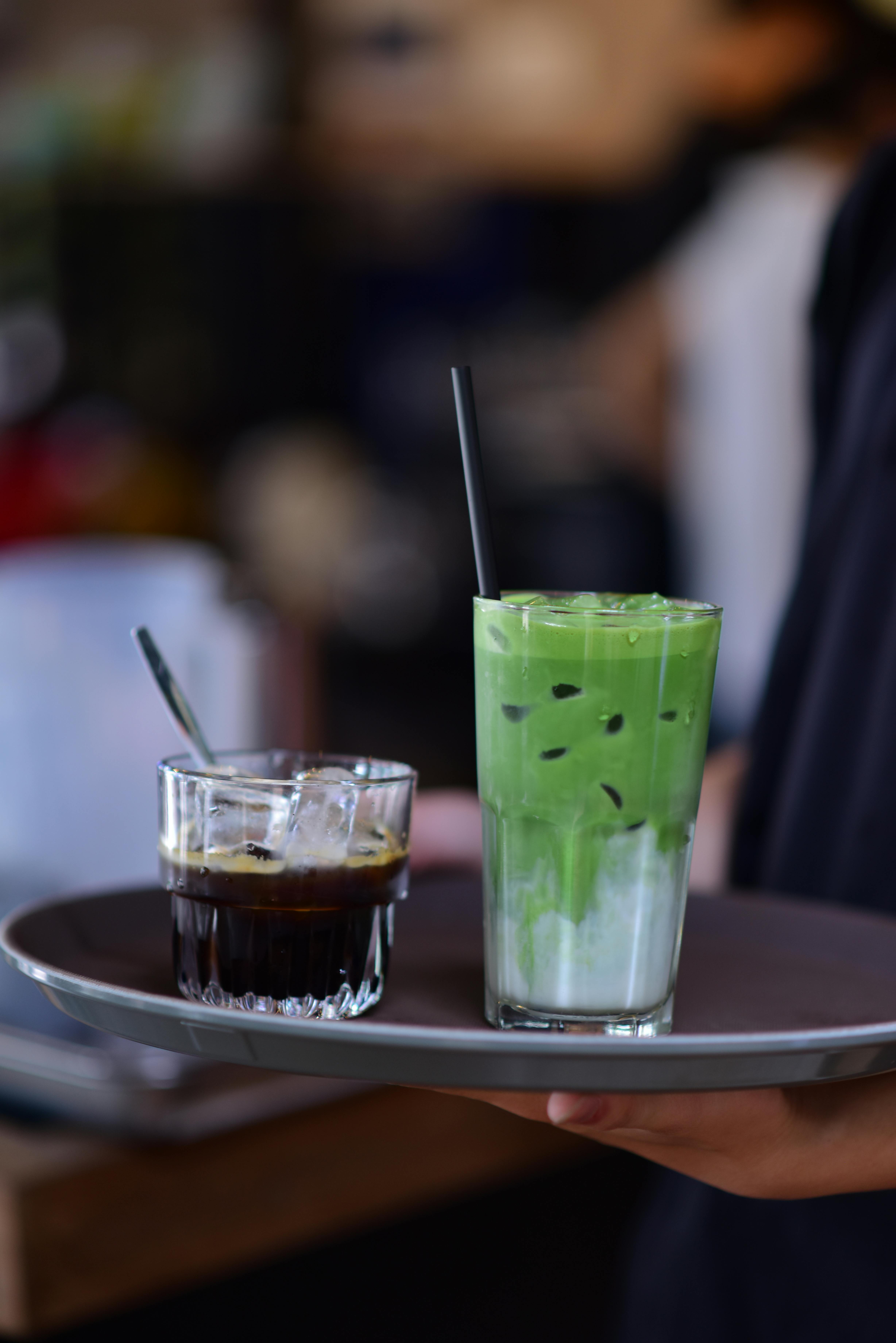 Refreshing Iced Matcha Latte and Iced Coffee Duo · Free Stock Photo