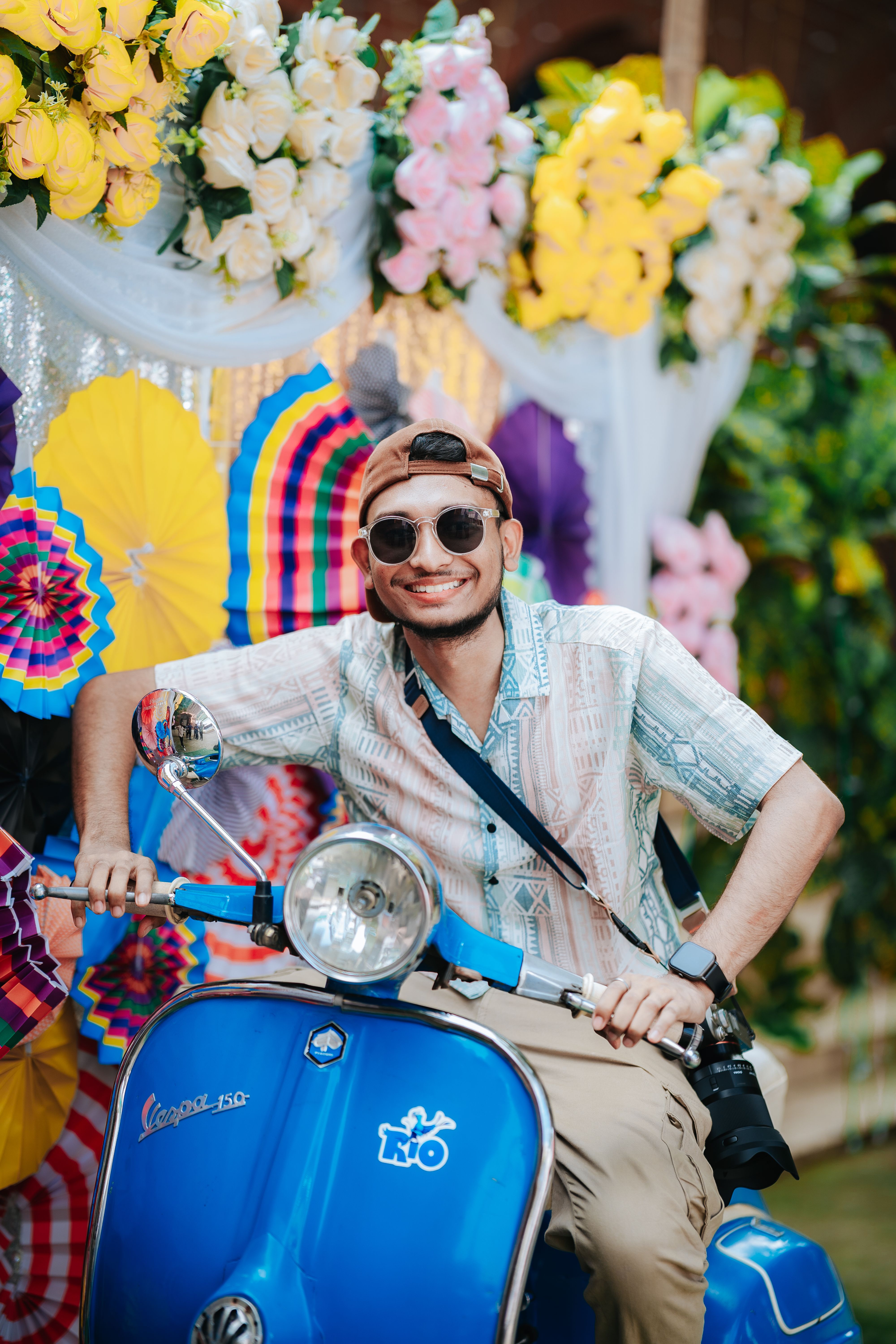 Casual Summer Portrait with a Vibrant Vespa · Free Stock Photo