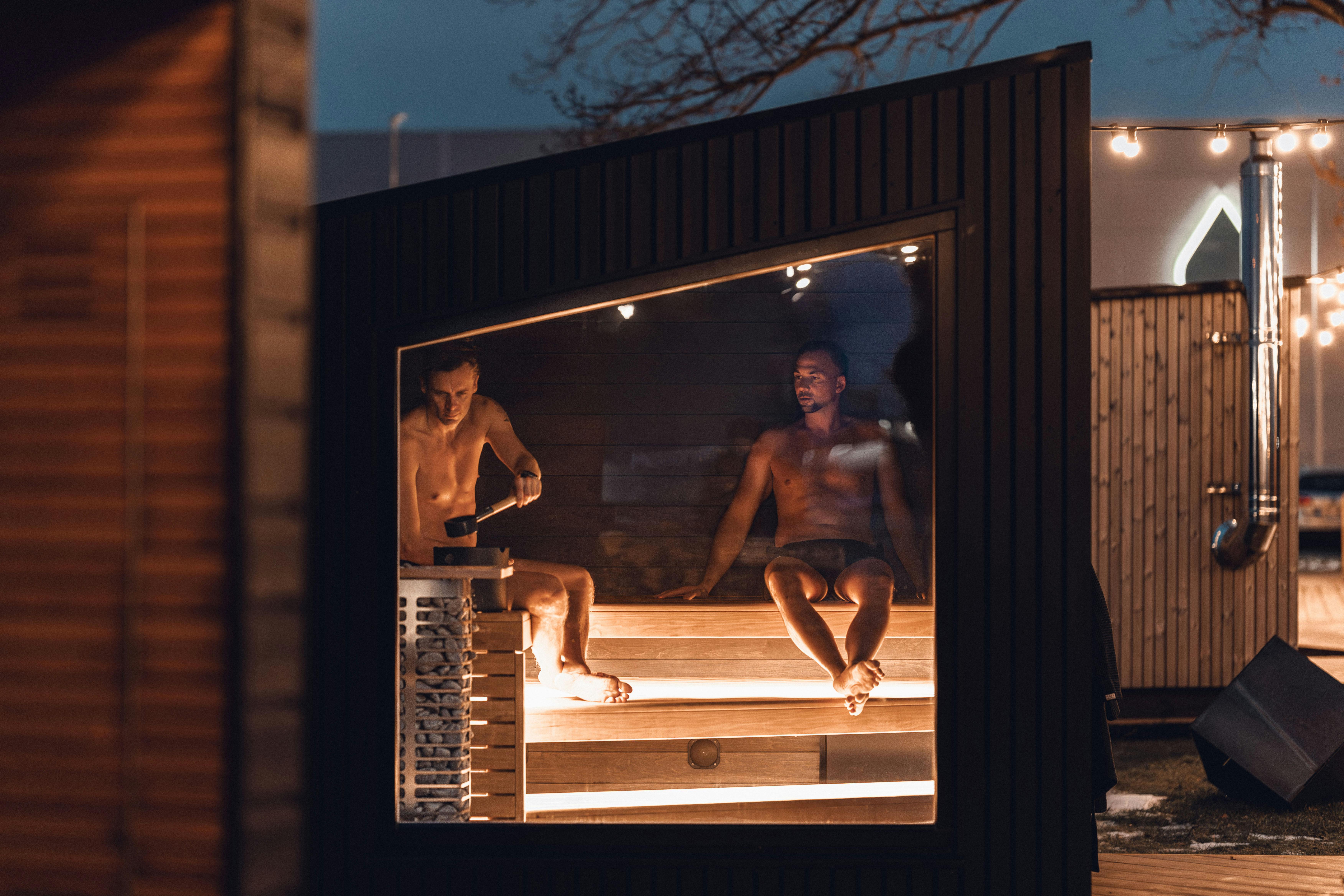 Modern Nordic-Style Sauna Cabin at Night · Free Stock Photo