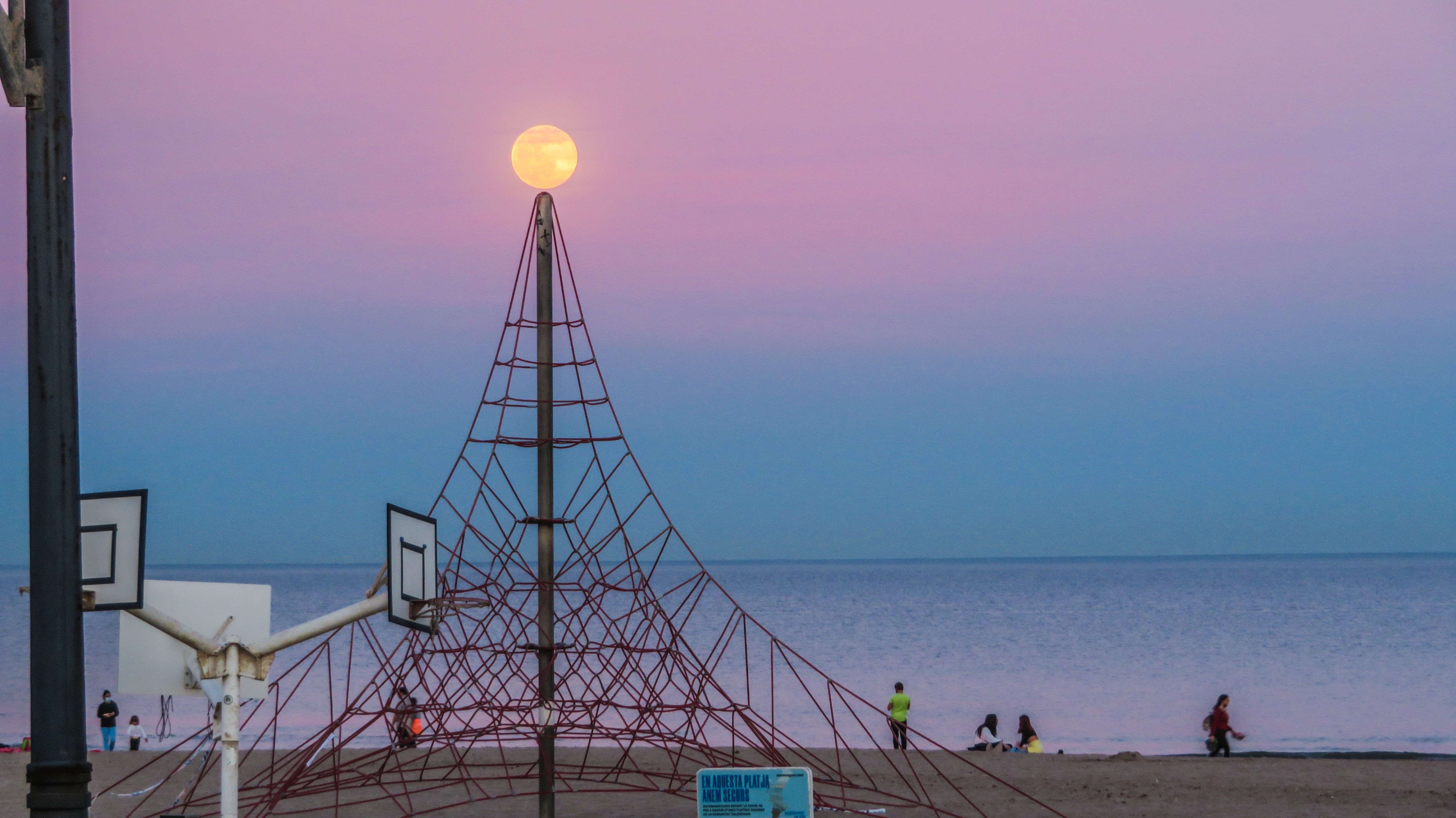 Moon Setting Over Beach Playground at Twilight · Free Stock Photo