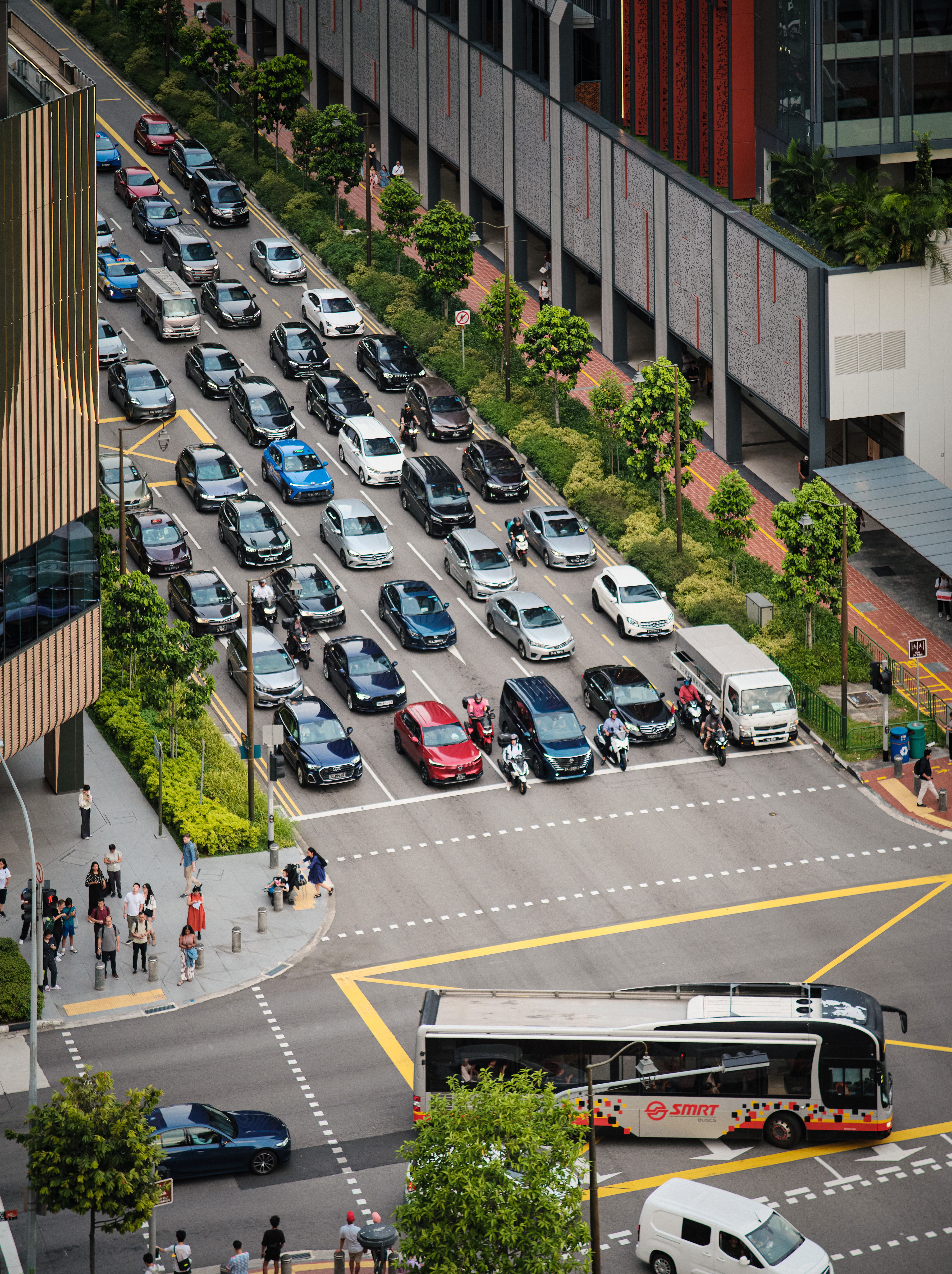 Aerial View of Busy City Intersection with Traffic · Free Stock Photo