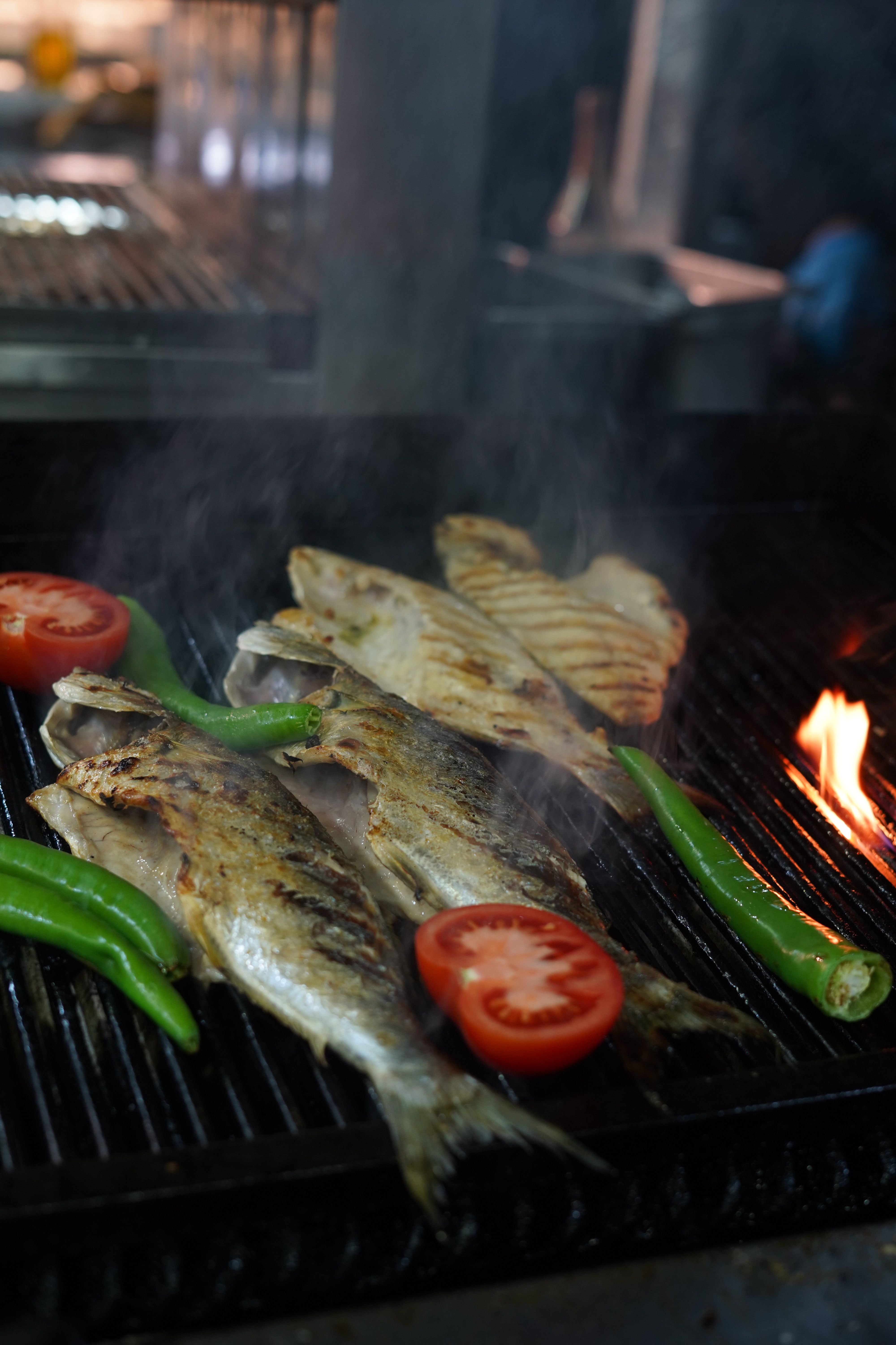 Grilled Fish with Vegetables on BBQ Grill · Free Stock Photo
