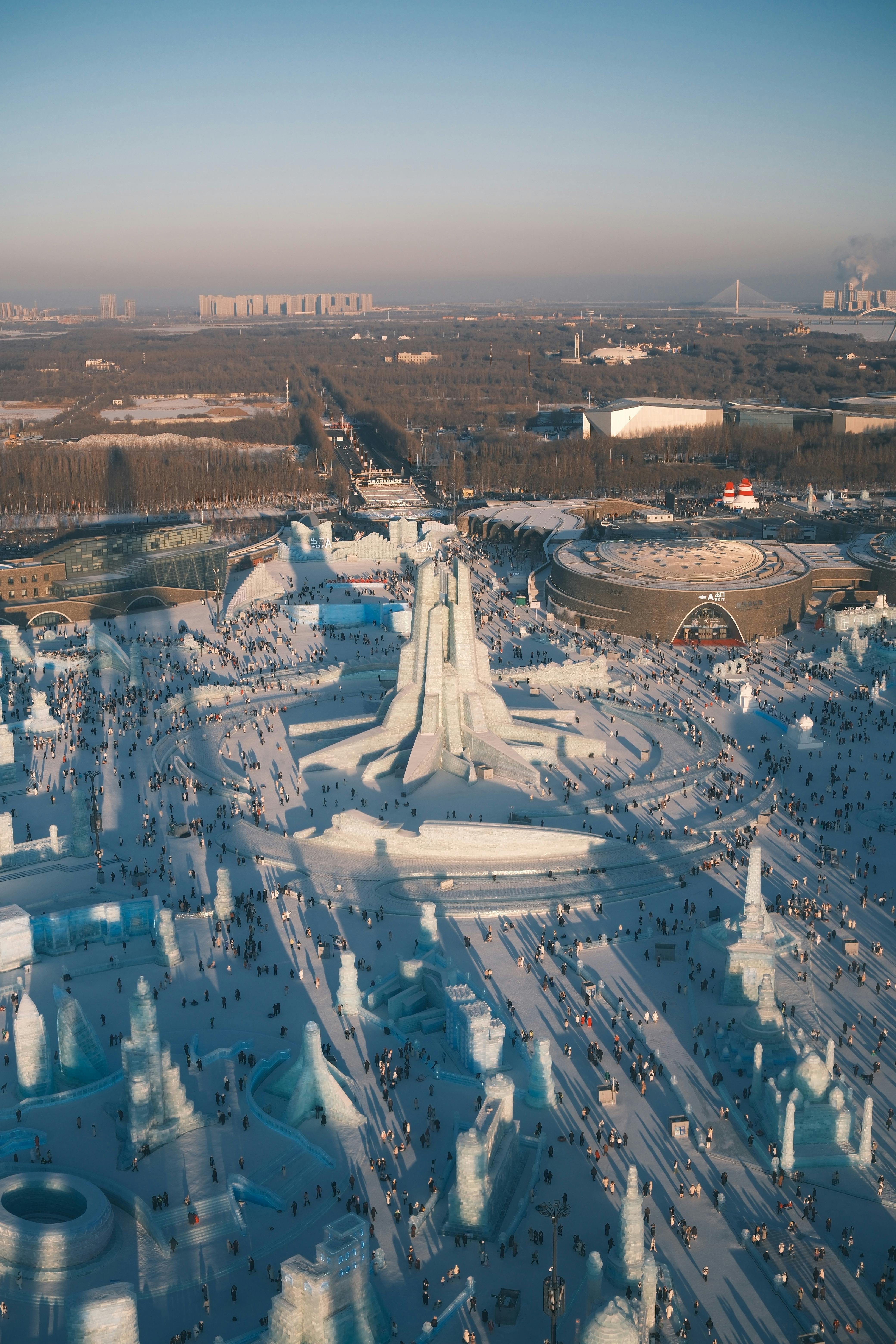 Aerial View of Harbin Ice Festival in Winter · Free Stock Photo