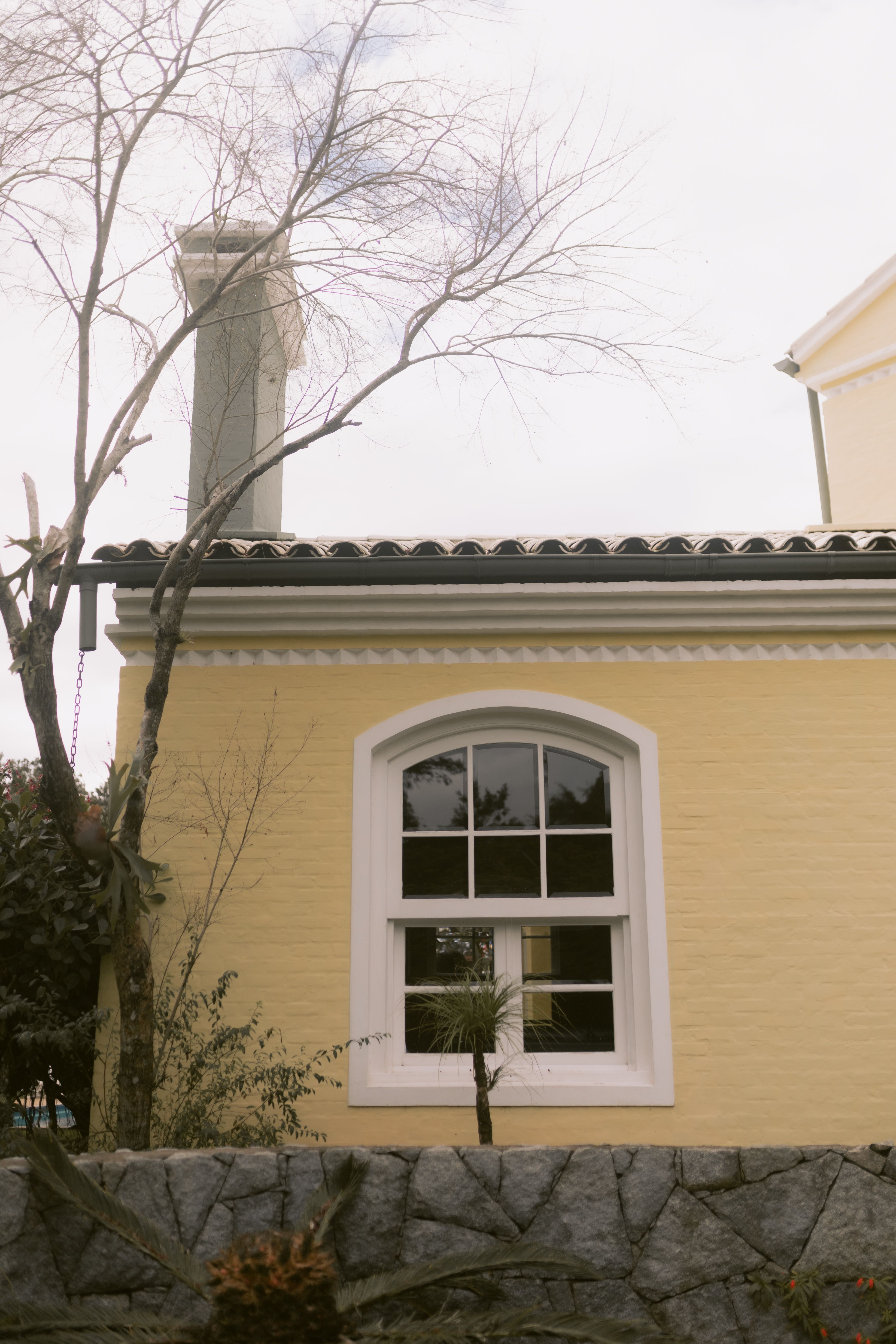Elegante Gele Huis Buitenkant Met Boom · Gratis stockfoto