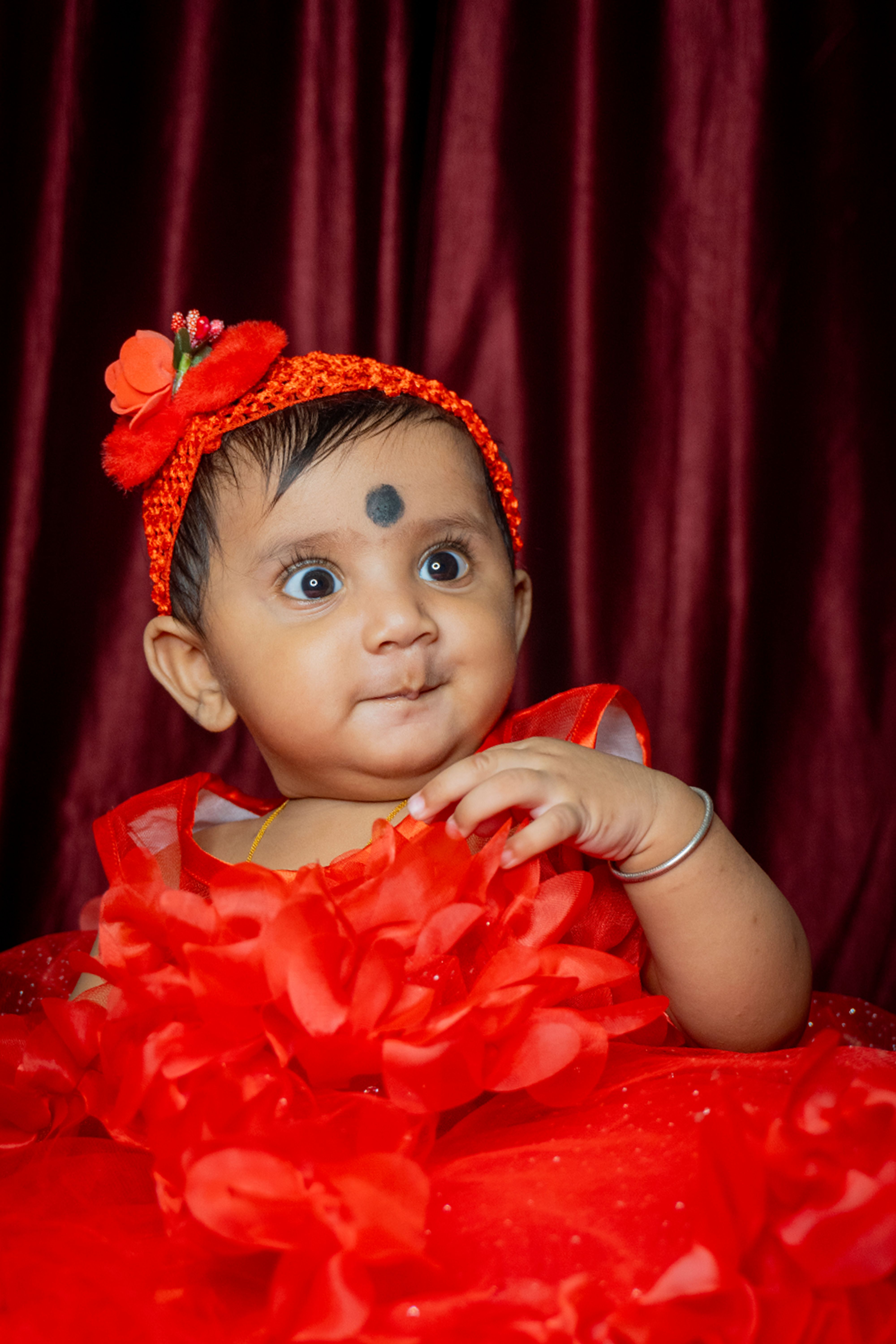 Adorable Baby in Red Dress Portrait · Free Stock Photo