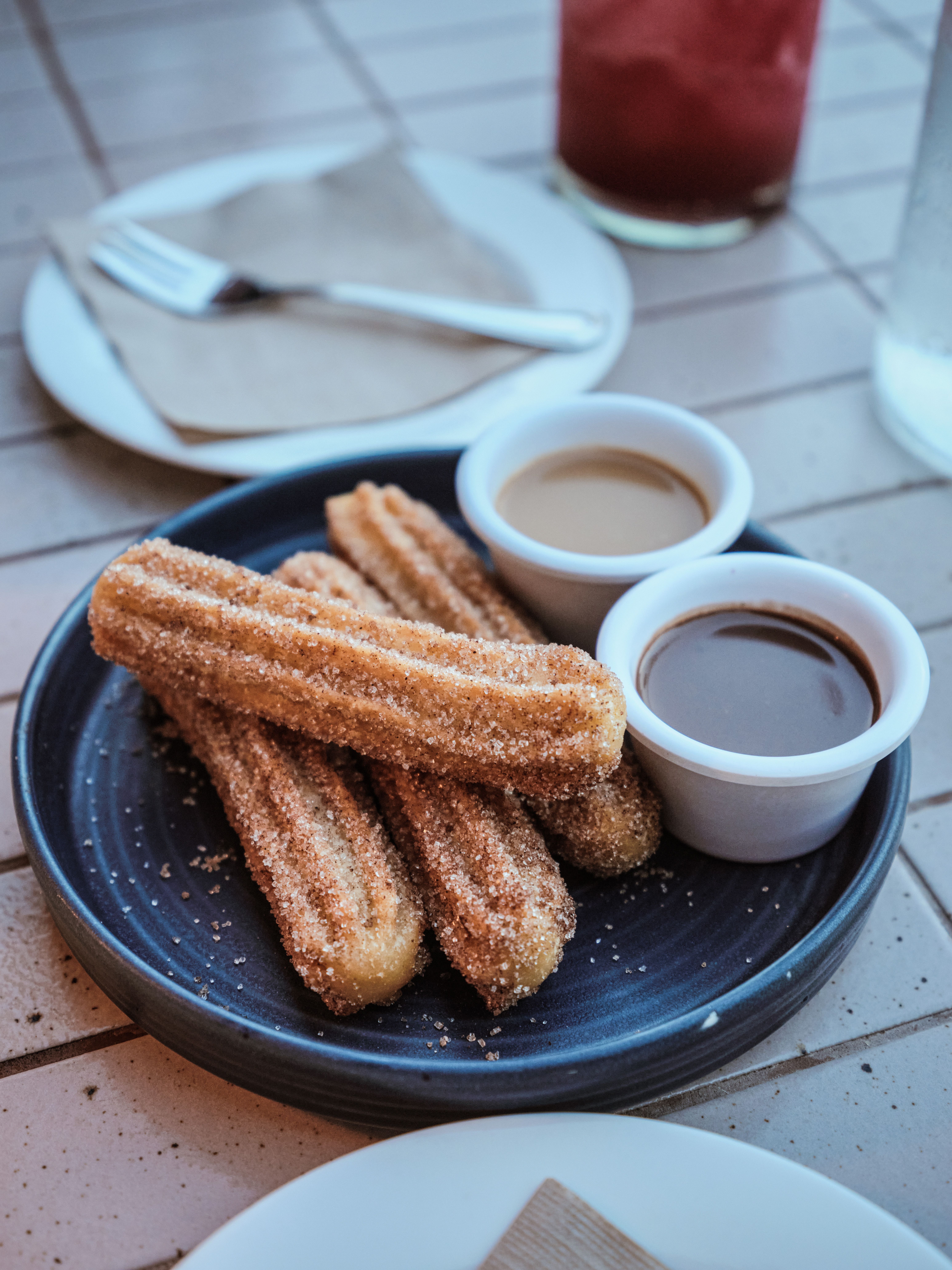 Fresh Churros with Dip on Ceramic Plate · Free Stock Photo