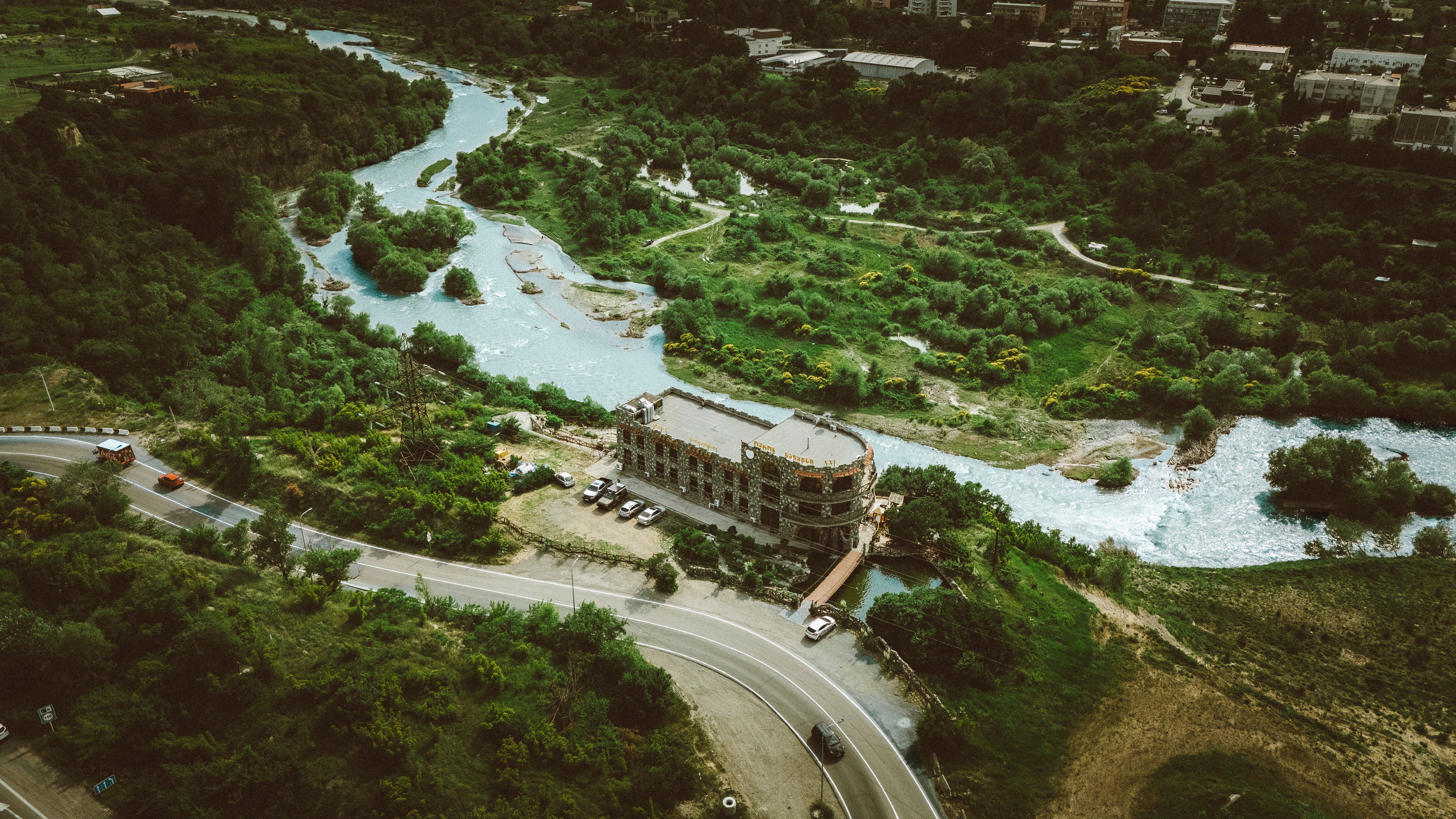 Aerial View of Serene River and Green Landscape in Georgia · Free Stock ...