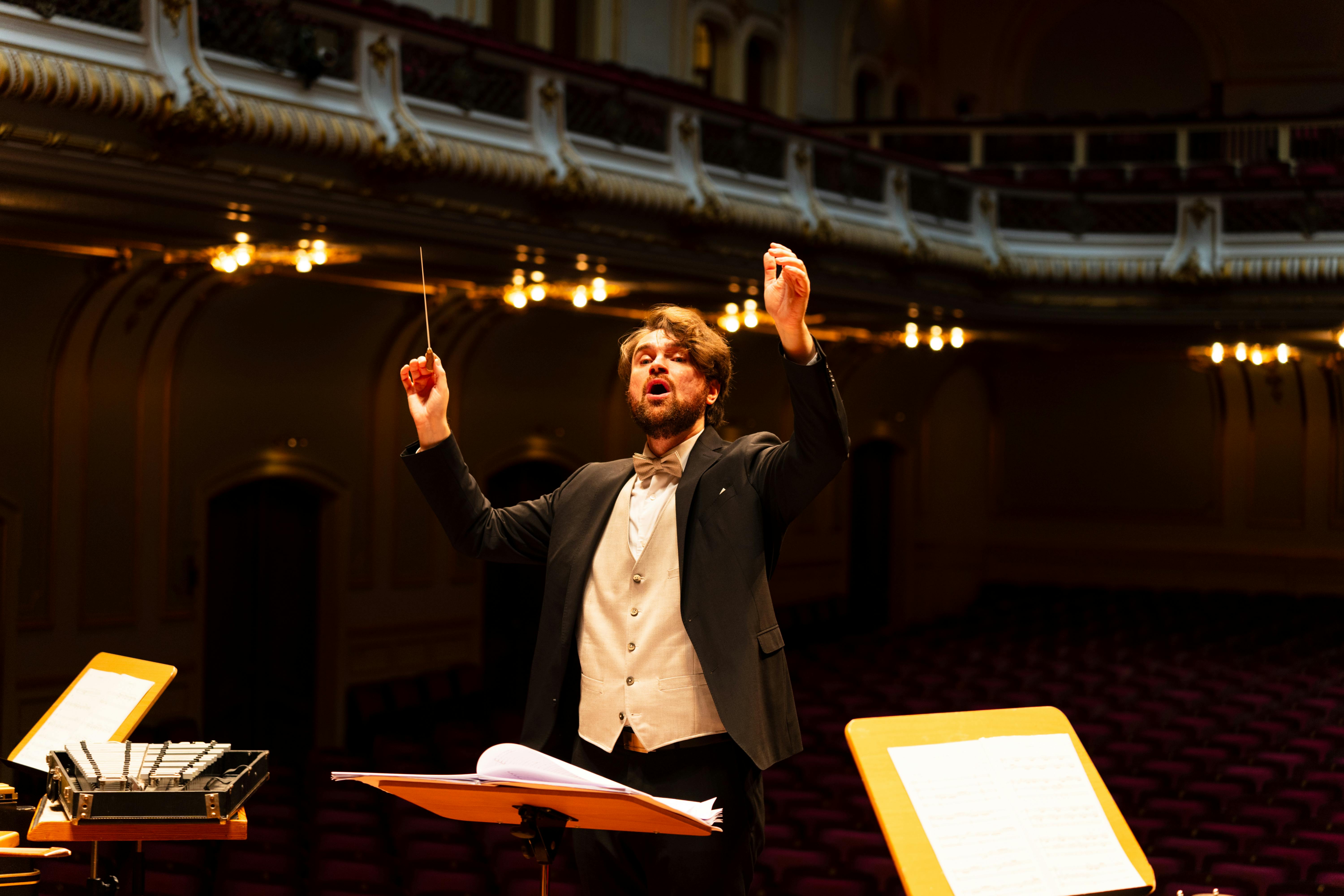 Dynamic Orchestra Conductor Leading Performance · Free Stock Photo