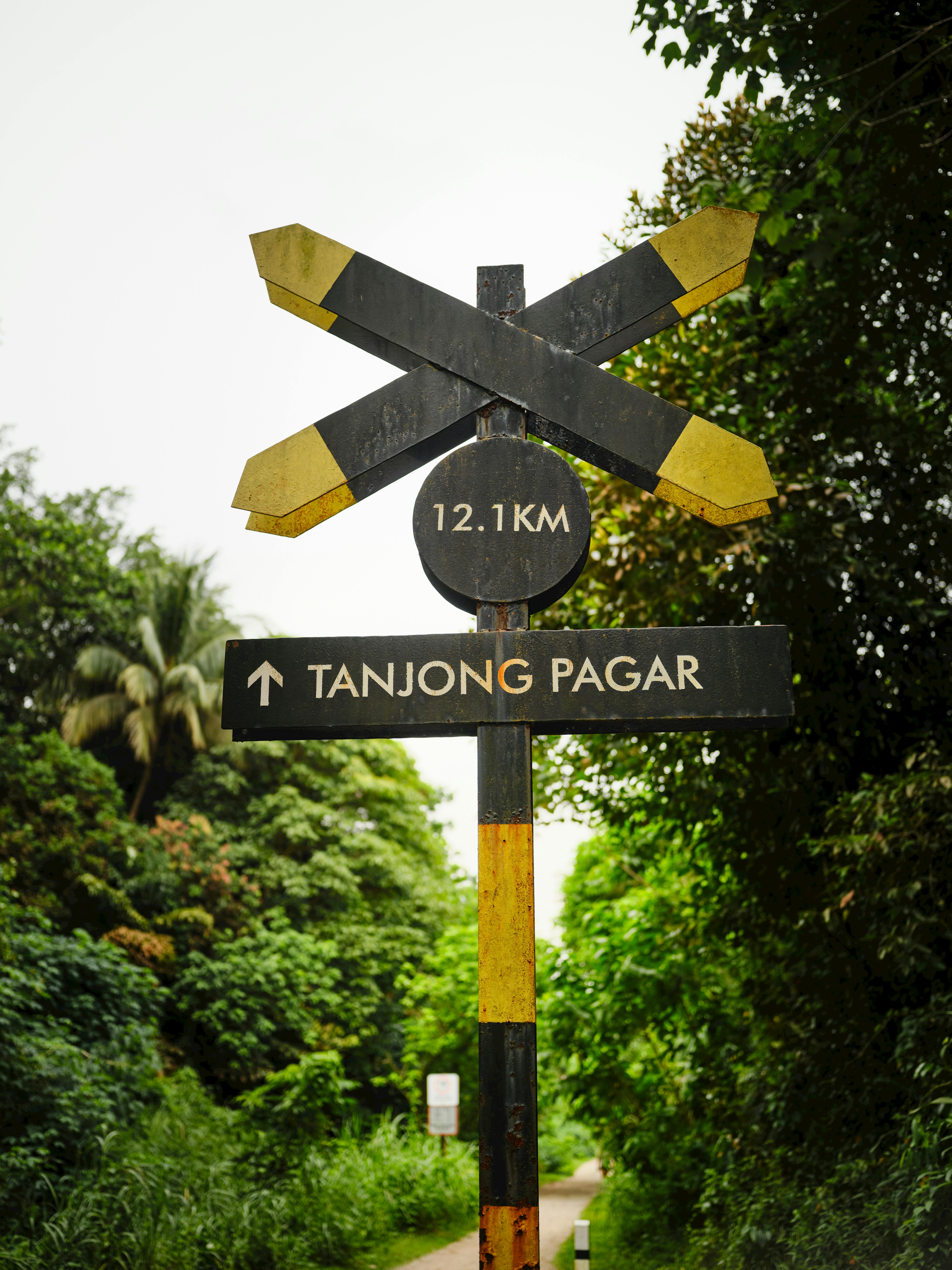 Tanjong Pagar Distance Sign in Lush Greenery · Free Stock Photo