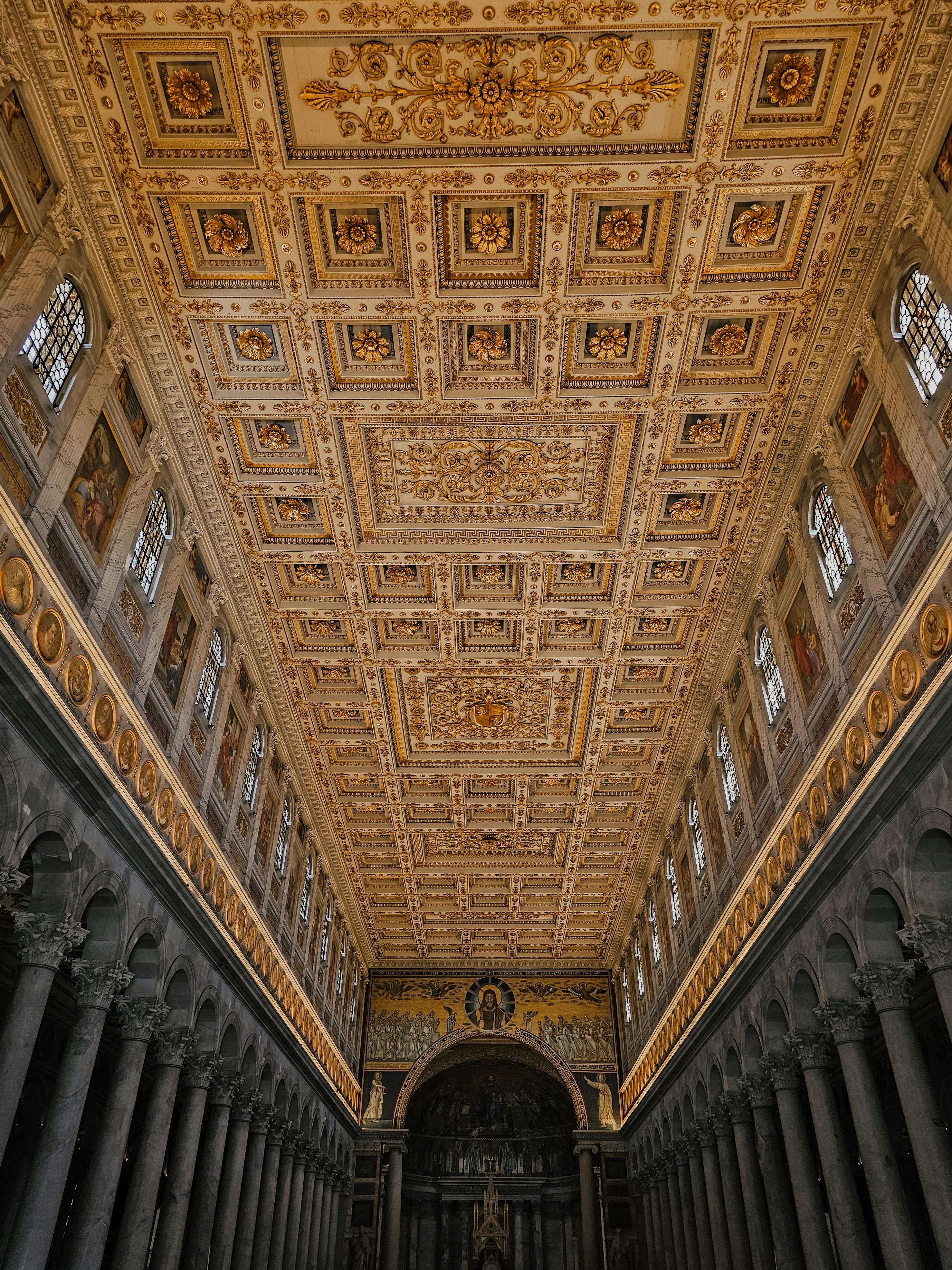 Intricate Ceiling of Ancient Basilica in Rome · Free Stock Photo