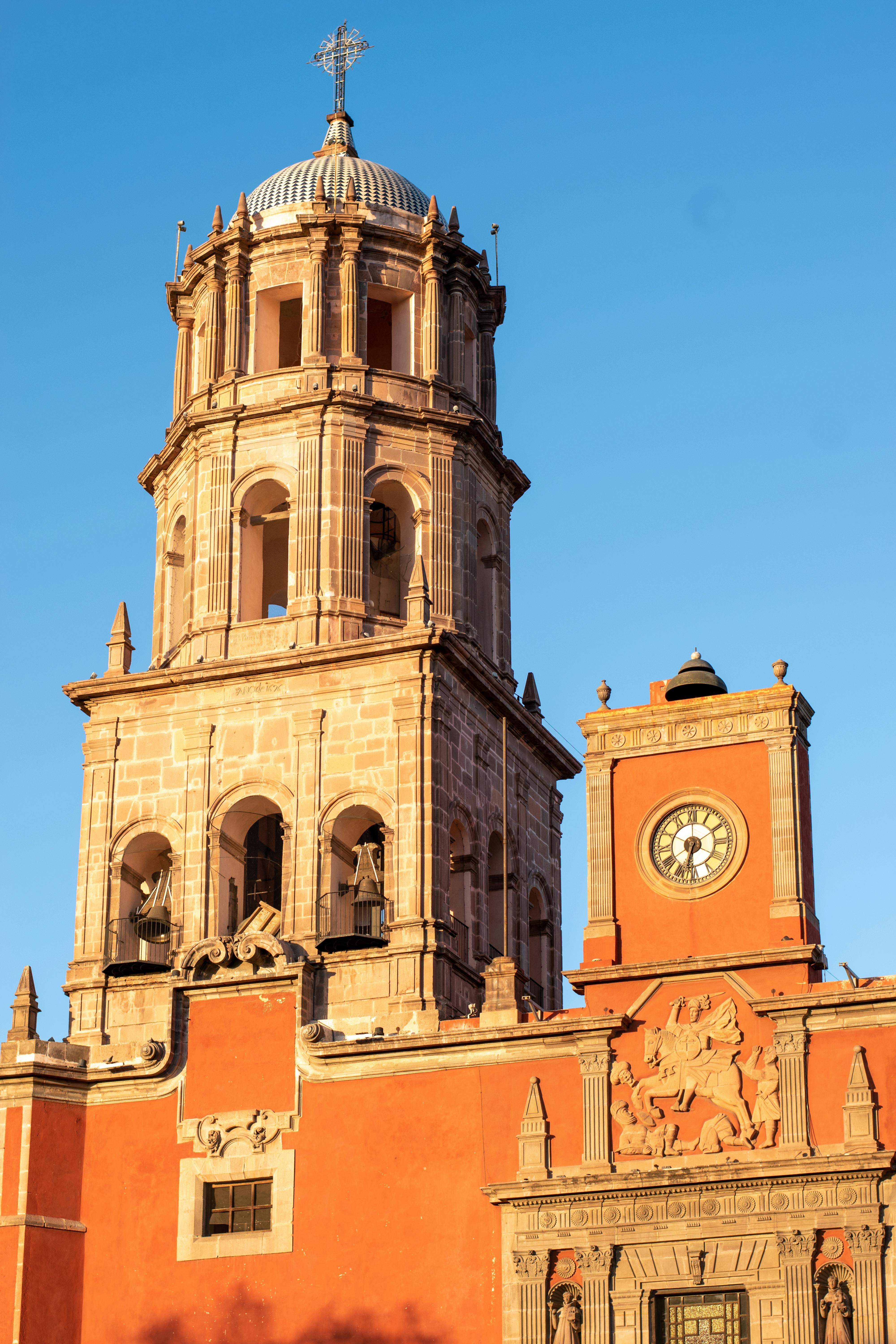 Historic Queretaro Church Tower Against Blue Sky · Free Stock Photo