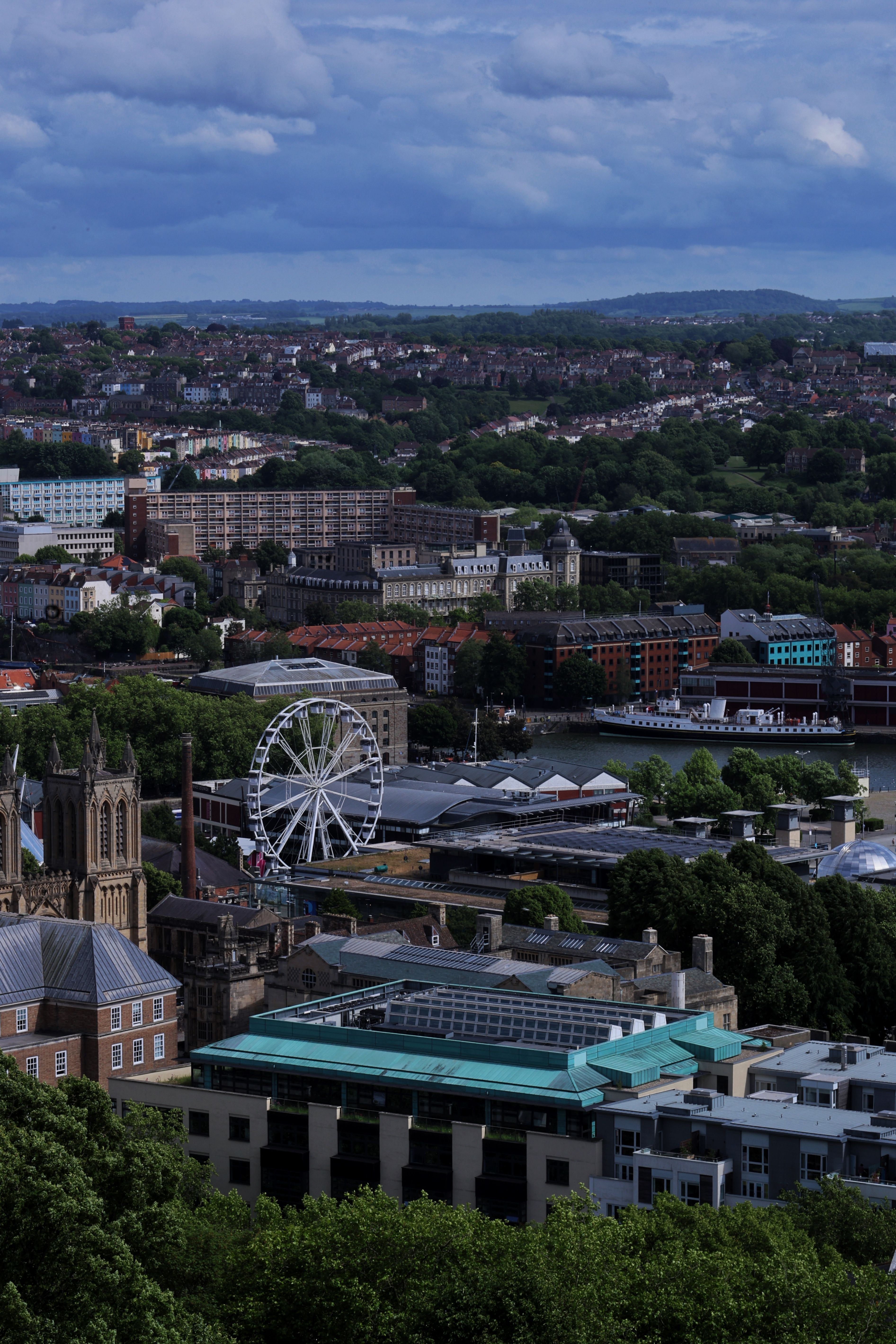 Aerial View of Bristol Cityscape with Ferris Wheel · Free Stock Photo