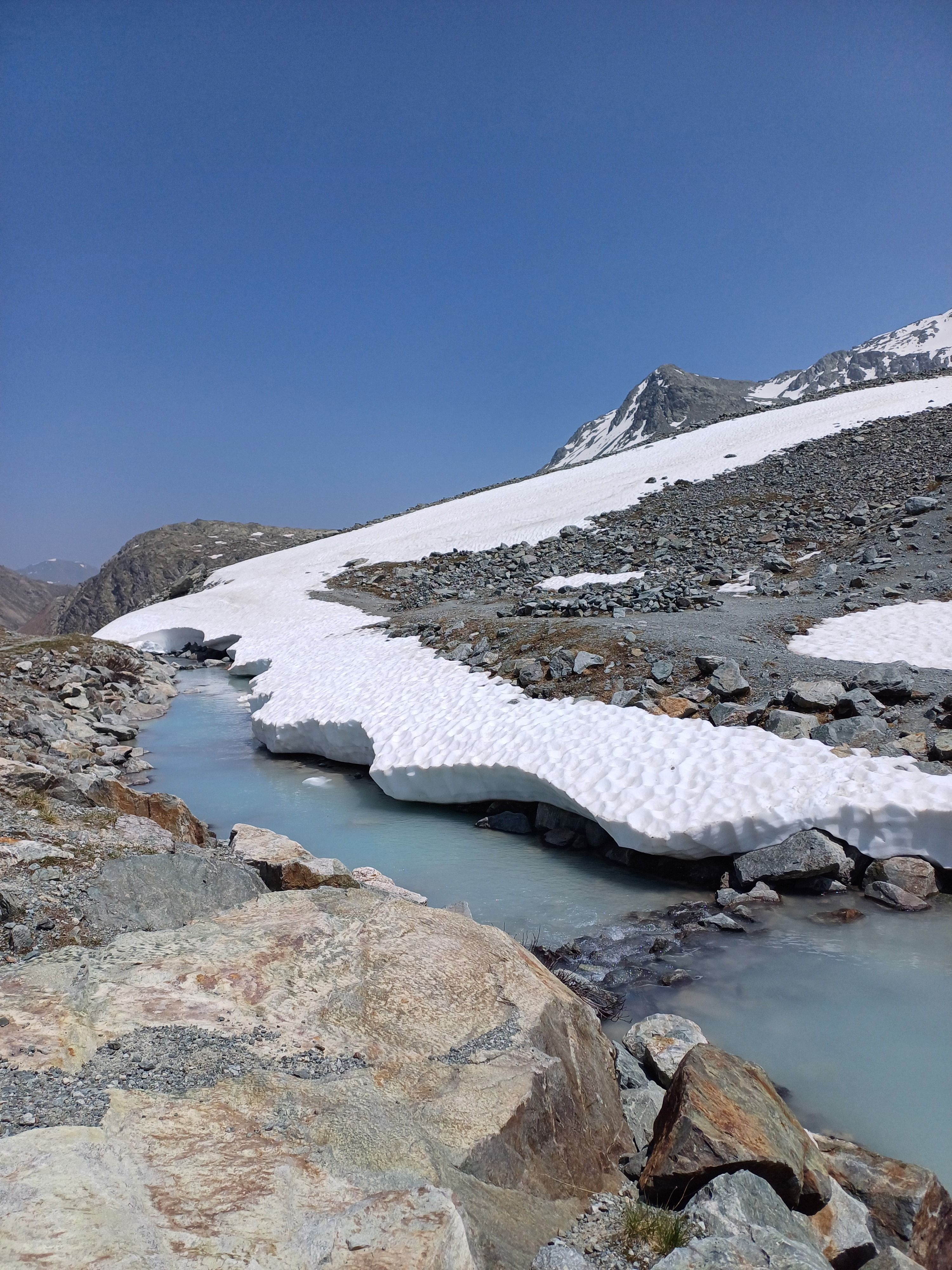 Snowy Mountain Stream in Serene Alpine Landscape · Free Stock Photo