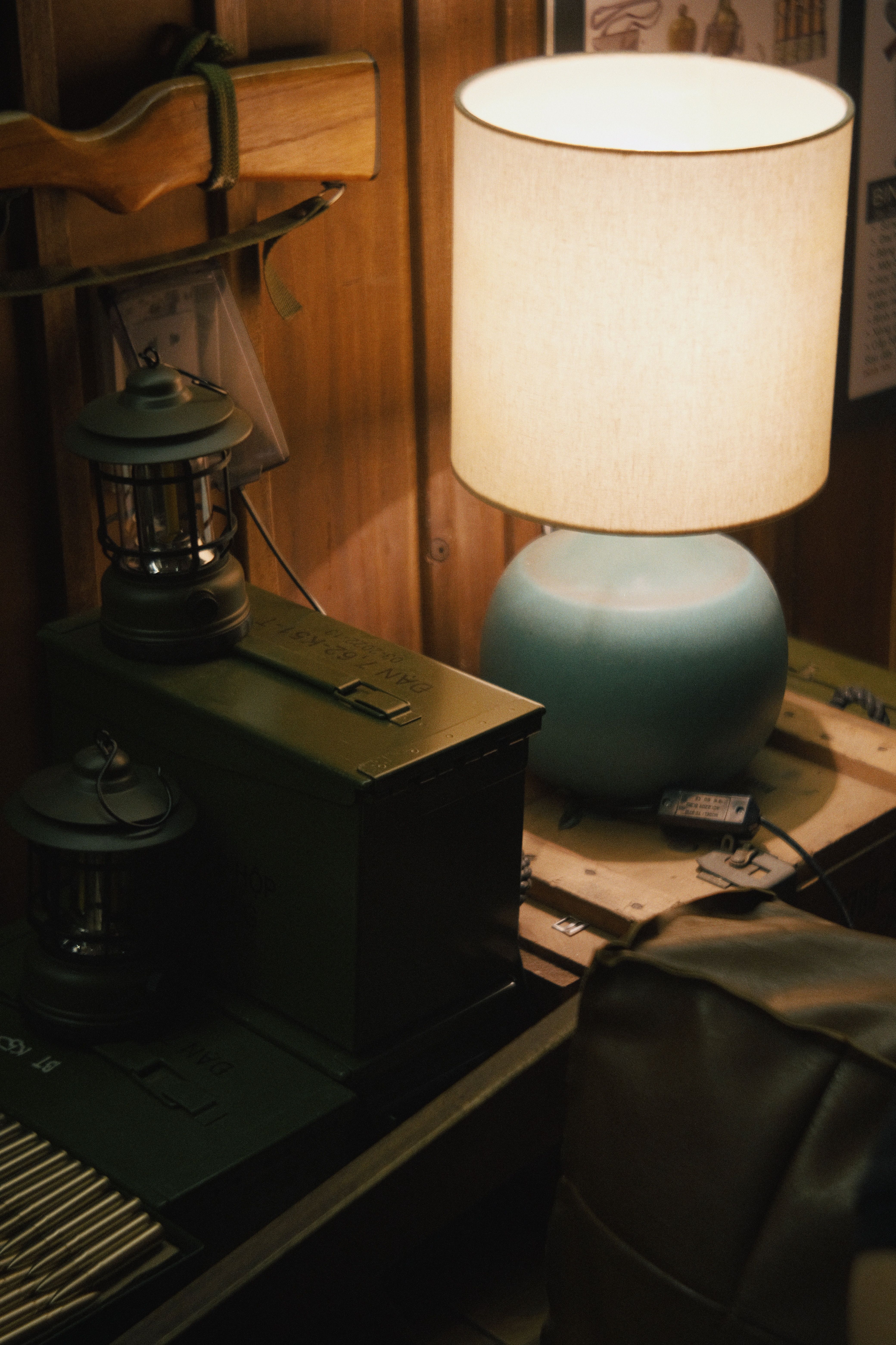 Cozy Wooden Interior with Lamp and Lantern · Free Stock Photo